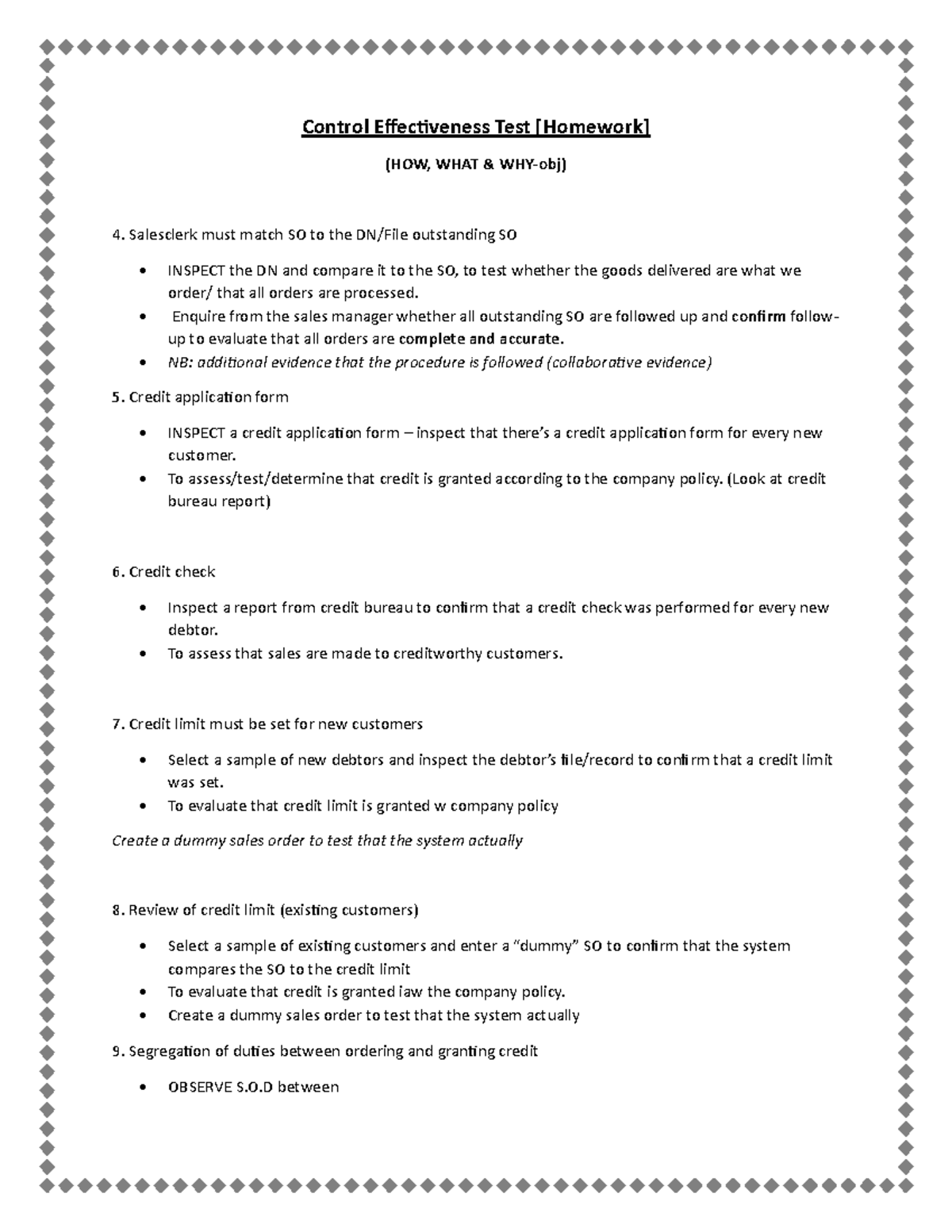 Control Effectiveness Test - Salesclerk must match SO to the DN/File ...