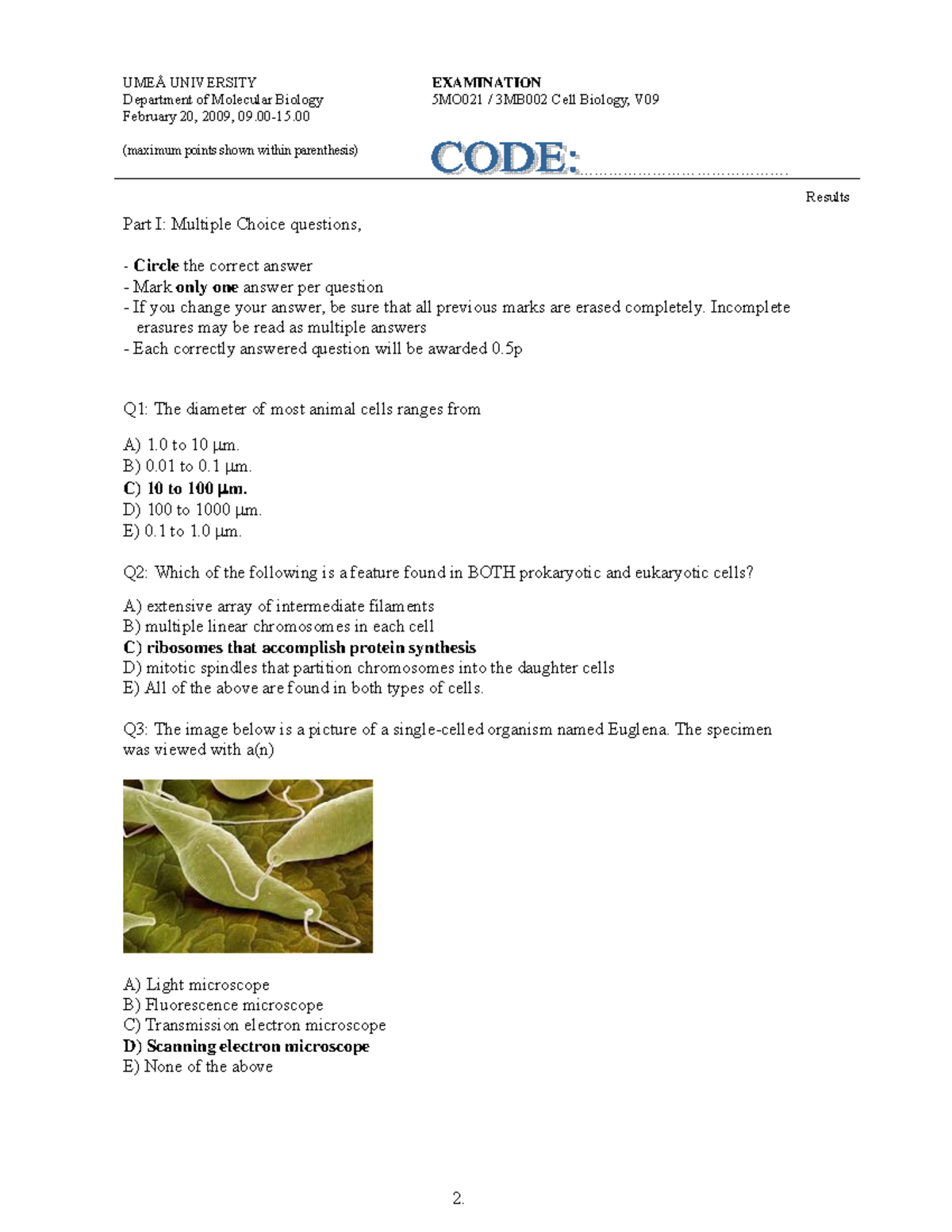 Exam 18 October 2018, answers - Department of Molecular Biology 5MO021 ...