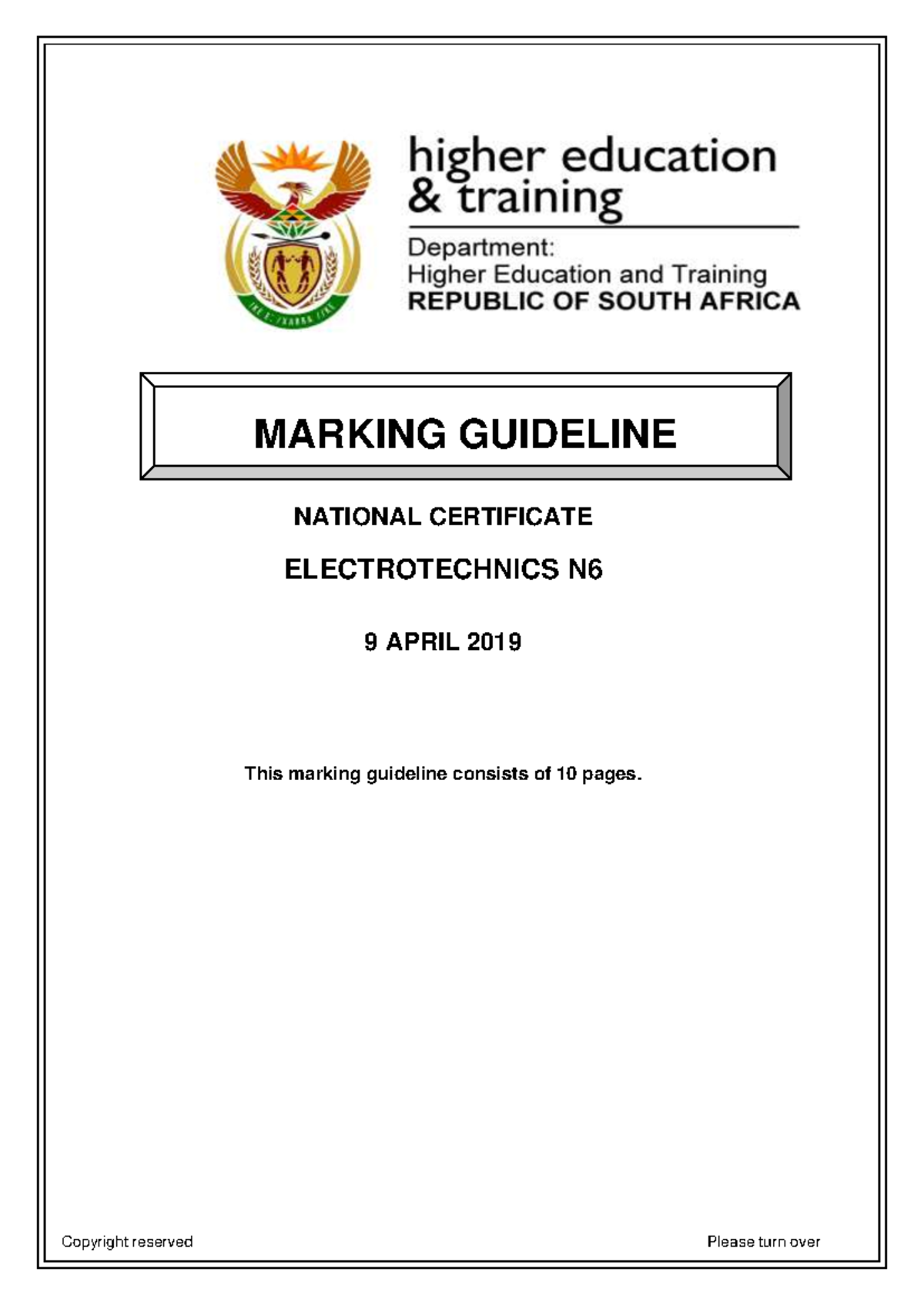 T550 - Electrotechnics N6 MEMO April 2019 - NATIONAL CERTIFICATE ...