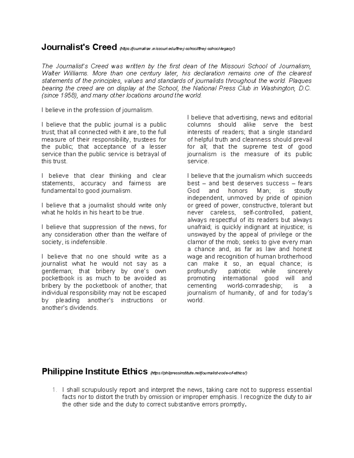 Campus Journalism - Journalist's Creed (journalism.missouri/the-j ...