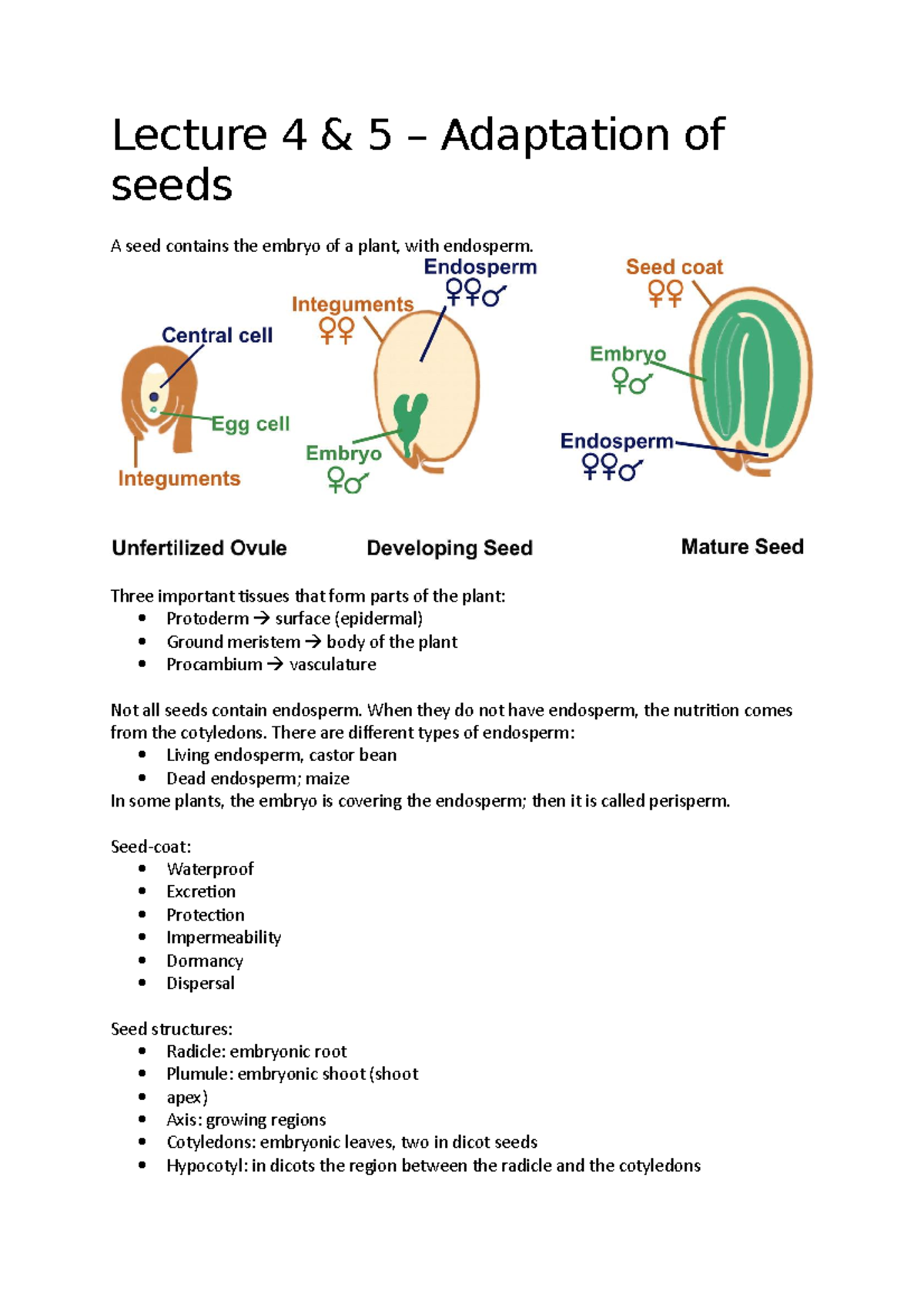 Lecture 4 & 5 - Adaptation of seeds - Lecture 4 5 Adaptation of seeds A ...