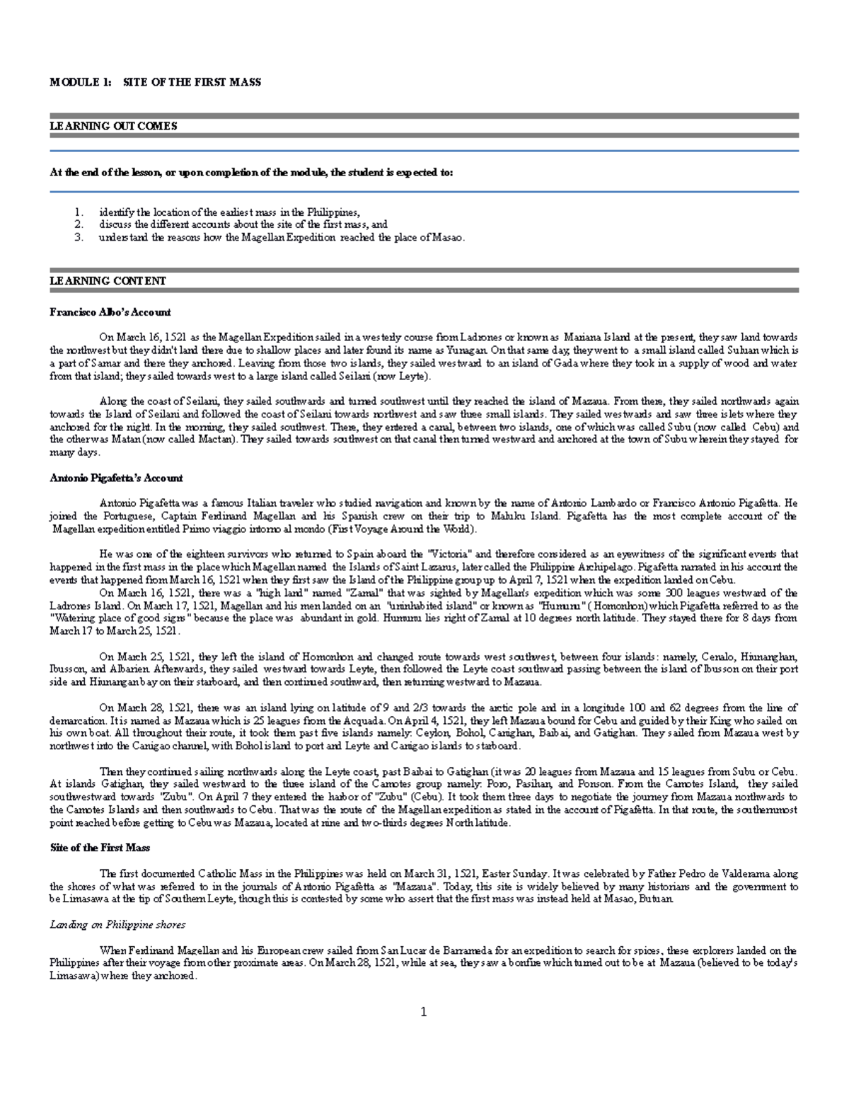 Module-11-Site-of-the-First-Mass - MODULE 1: SITE OF THE FIRST MASS ...