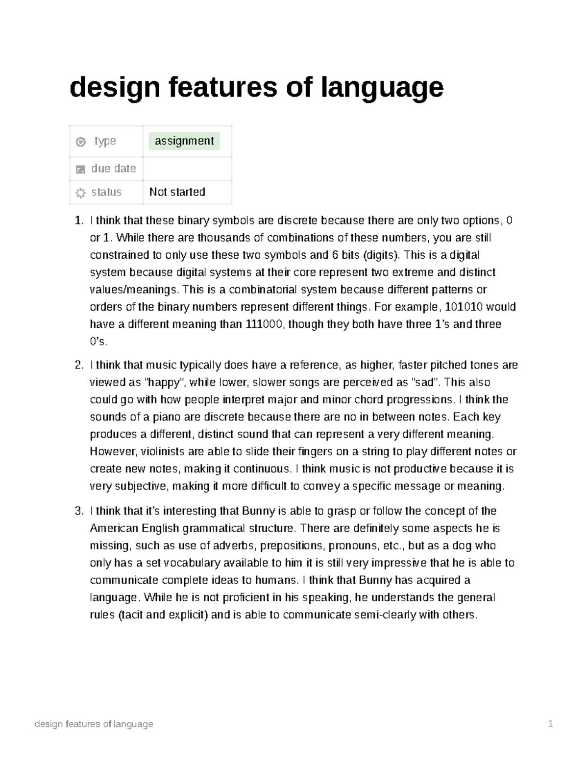 Design feat hw - design features of language 1 design features of ...