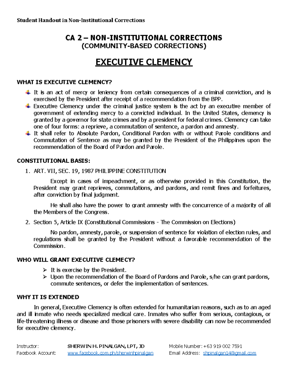 Executive clemency - Instructor: SHERWIN H. PINALGAN, LPT, JD Mobile ...