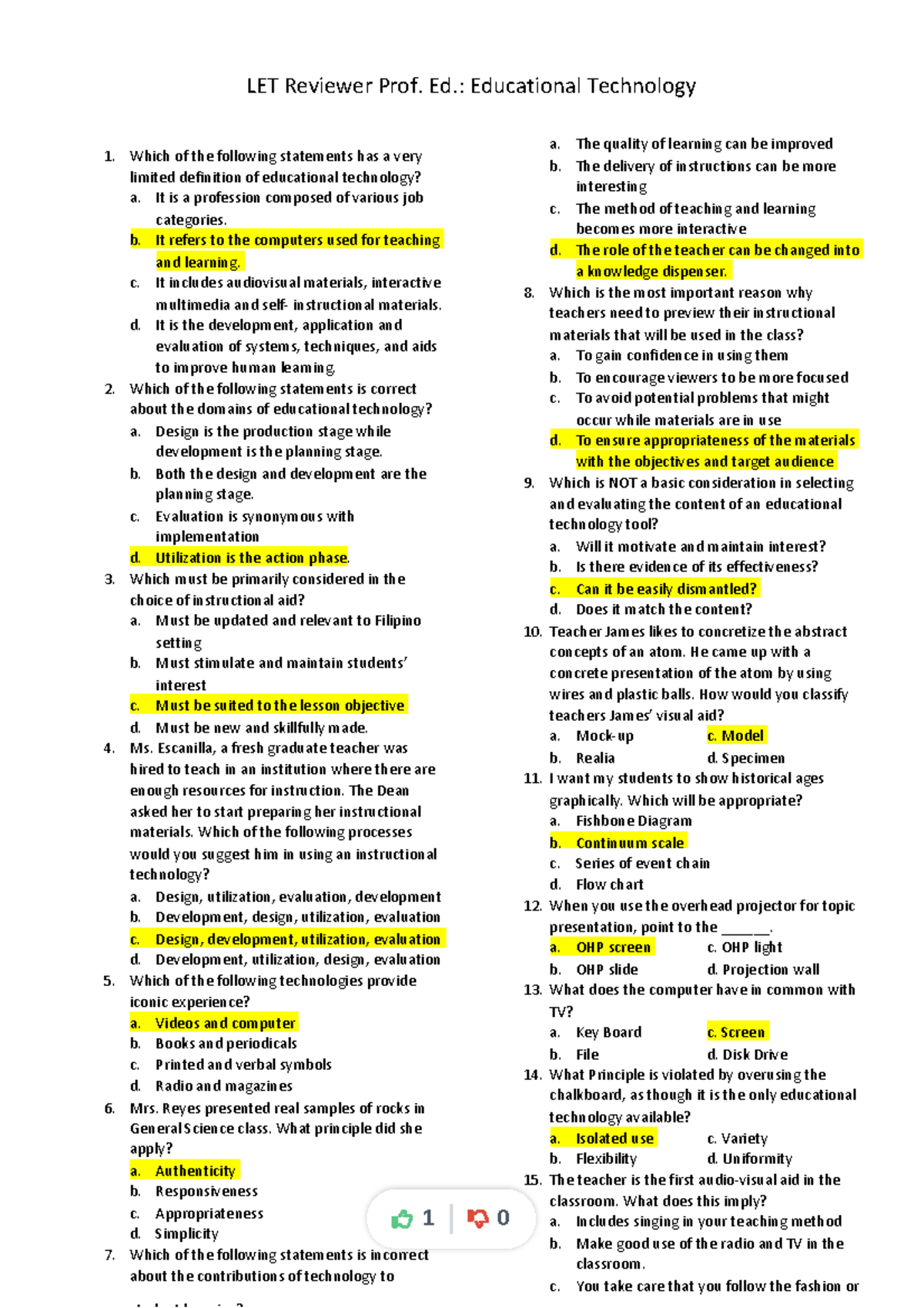 Midterm TTL- Reviewer - LET - LET Reviewer Prof. Ed.: Educational Technology Which of the ...