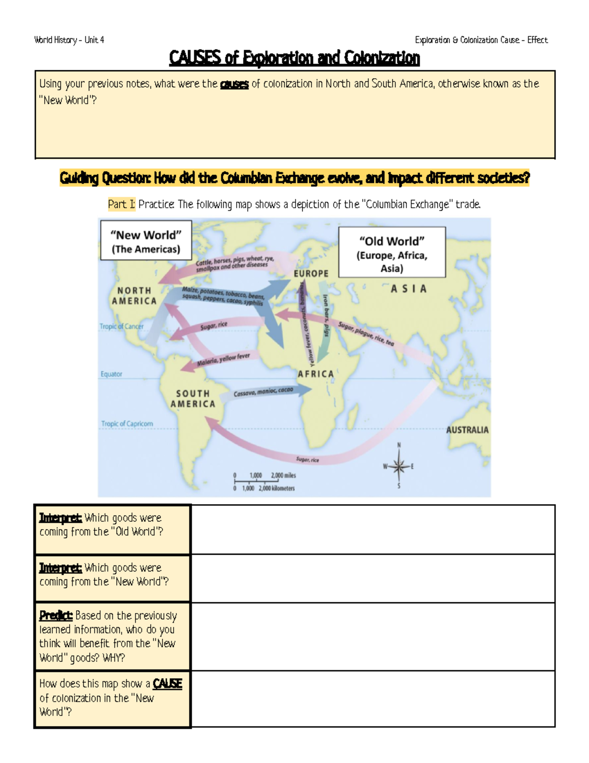 Columbian Exchange - Cause Effect 2023 - CAUSES of Exploration and ...