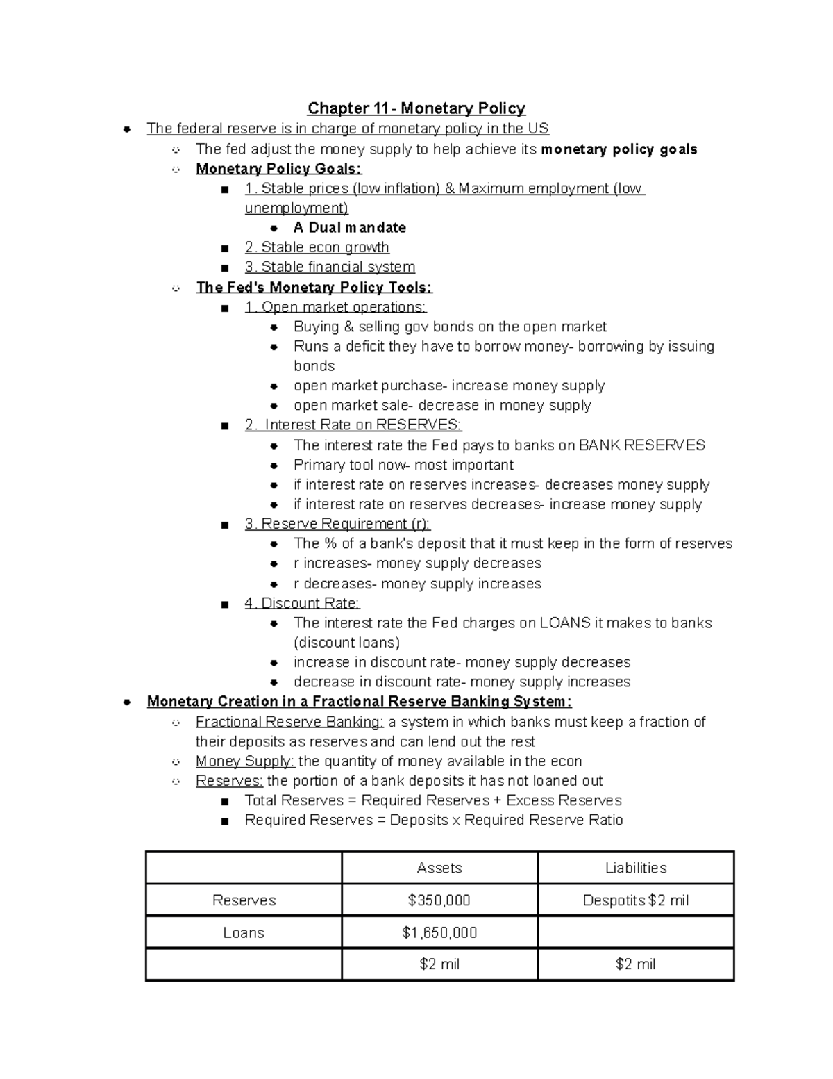 Lecture Notes for Exam 4 - Chapter 11- Monetary Policy The federal ...