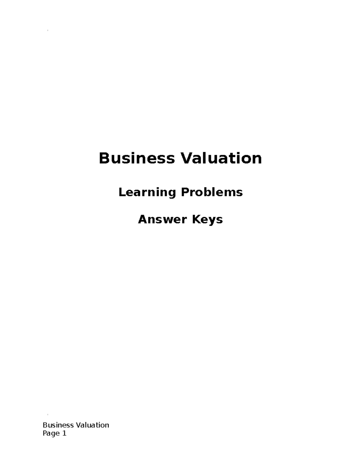 Answer Keys - Business Valuation (Simple) - Business Valuation Learning ...