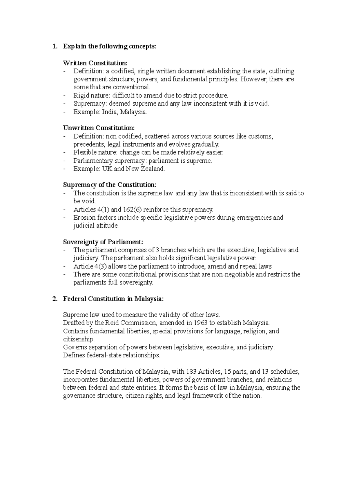 MLS - Explain the following concepts: Written Constitution: Definition ...