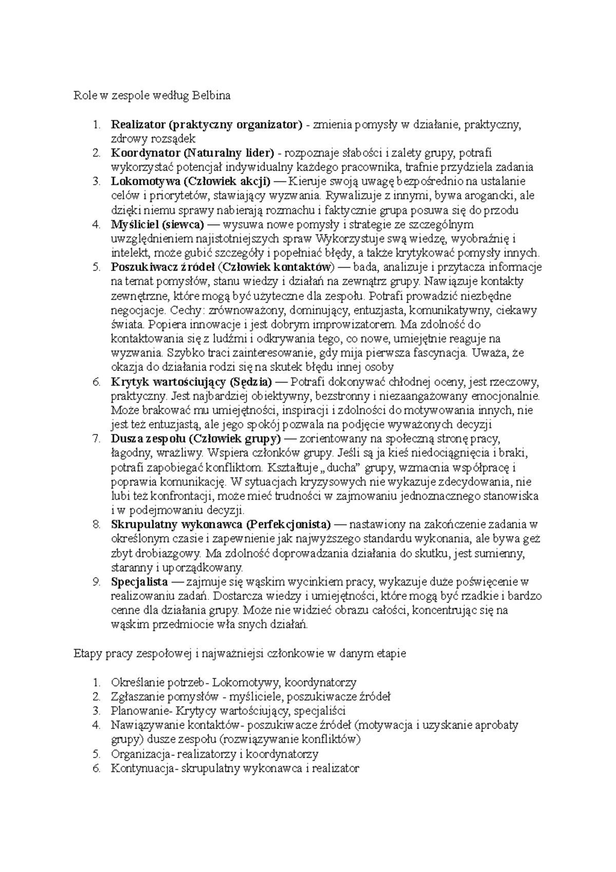 Praca grupowa notatki - notatka na temat roli zespołowych z zajęć ...