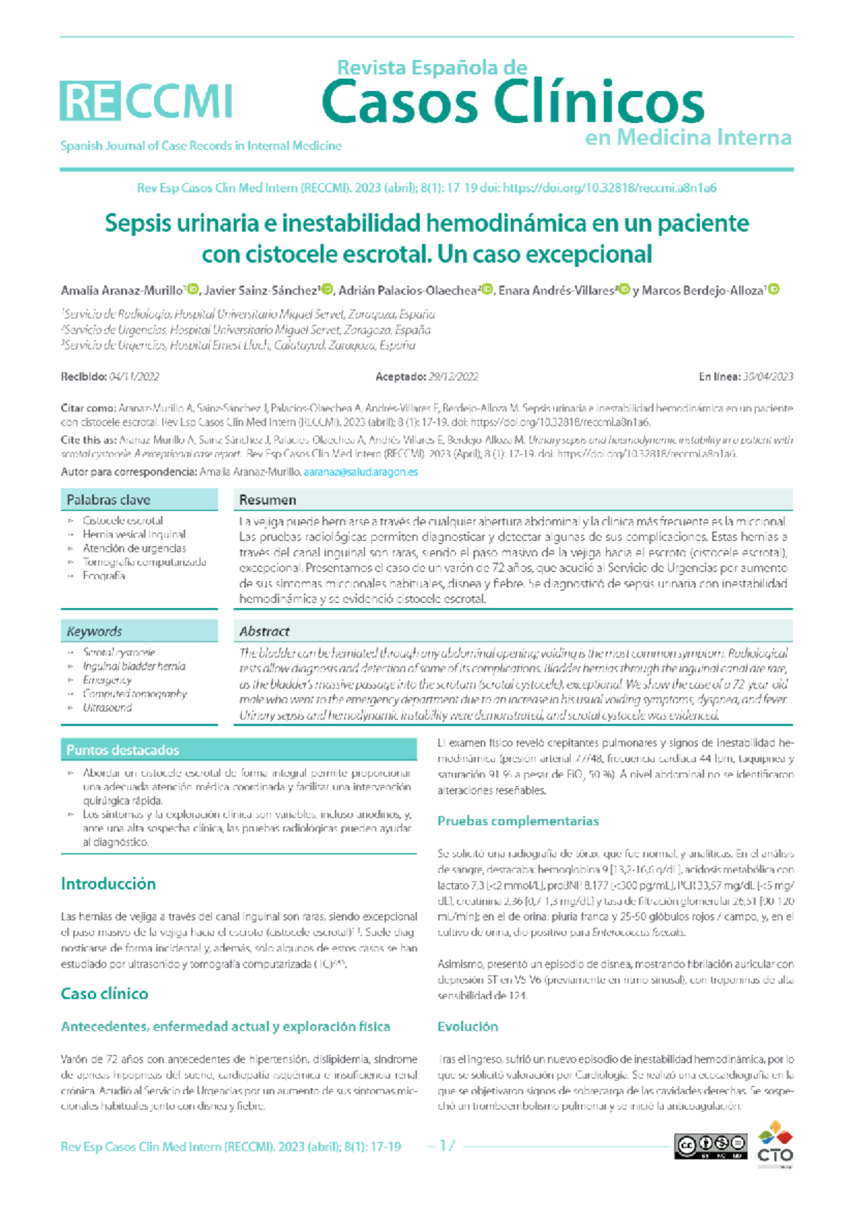 Vista de Sepsis urinaria e inestabilidad hemodinámica en un paciente ...