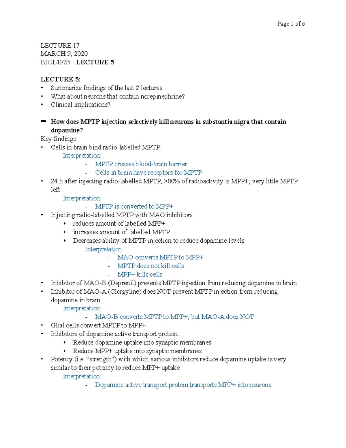 Lecture 17 - March 9, 2020 - LECTURE 17 MARCH 9, 2020 BIOL1F25 ...
