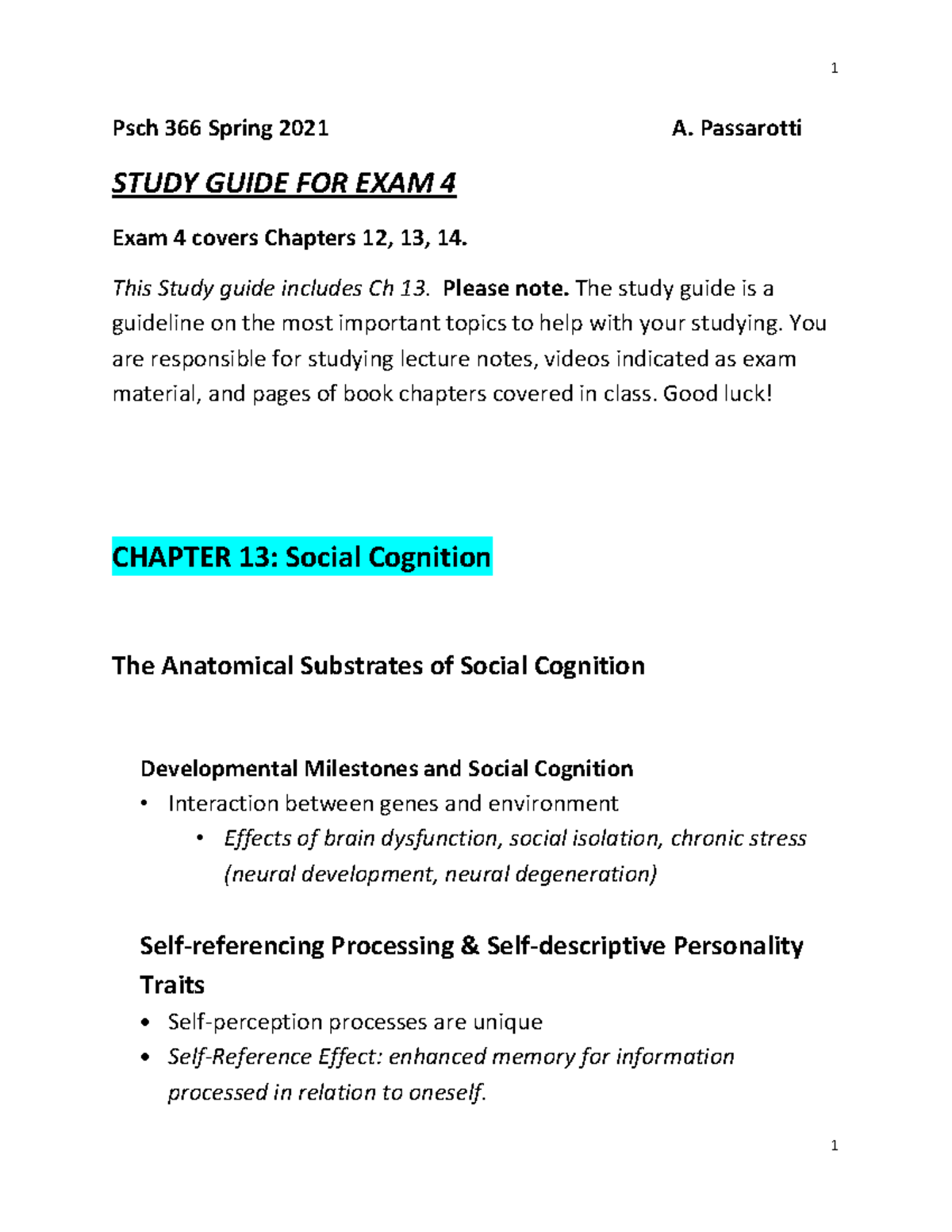 Psch 366 Study Guide Chapter 13 - Psch 366 Spring 2021 A. Passarotti STUDY GUIDE FOR EXAM 4 Exam ...