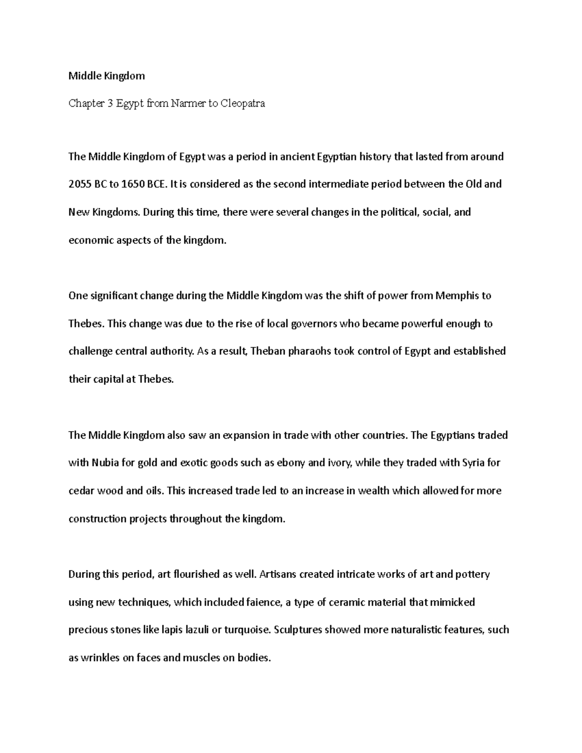 Middle Kingdom - Chapter 3 Egypt from Narmer to Cleopatra - Middle ...