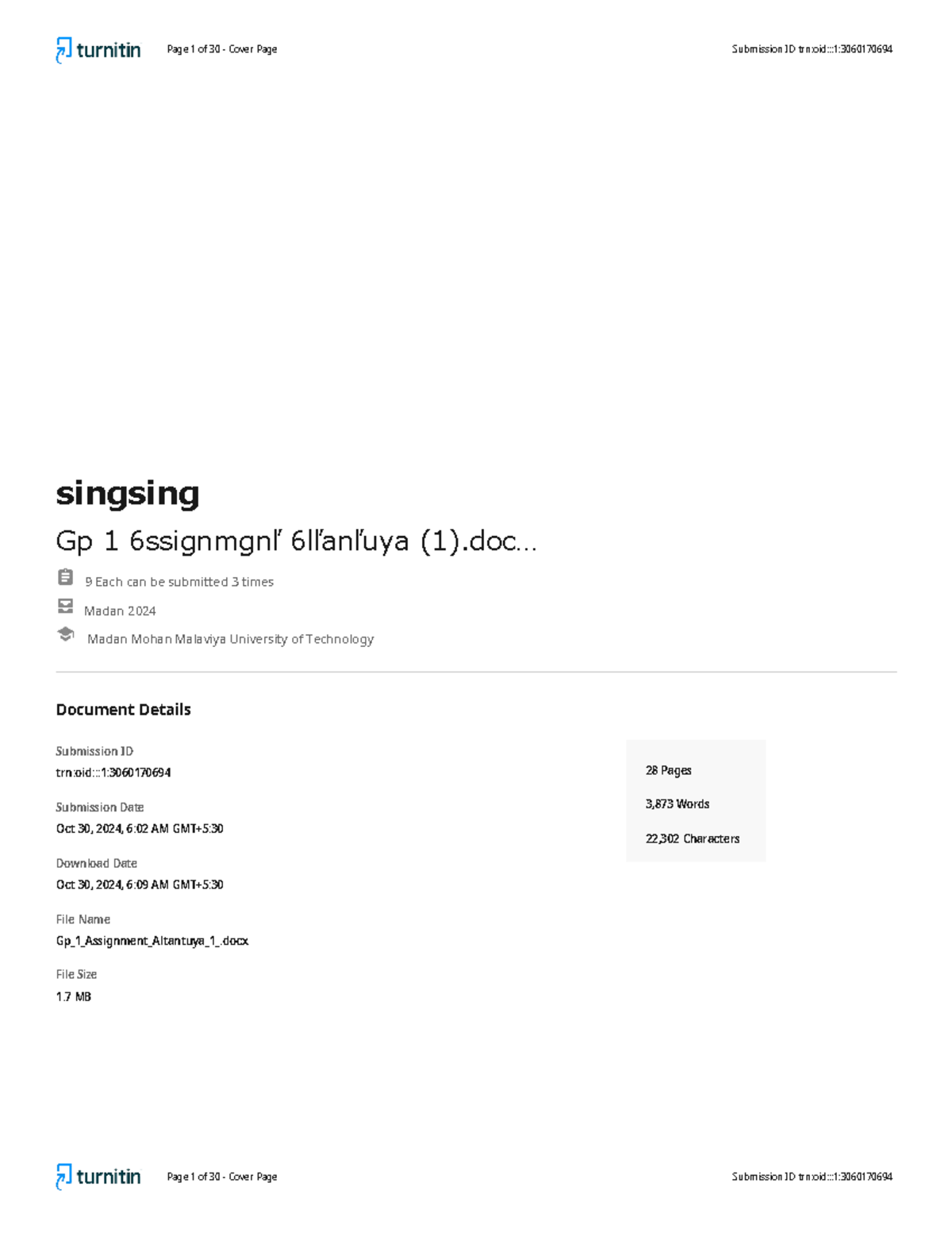 Gp 1 Assignment Altantuya 1 - Page 1 of 30 - Cover Page Submission ID trn:oid:::1: Page 1 of 30 ...