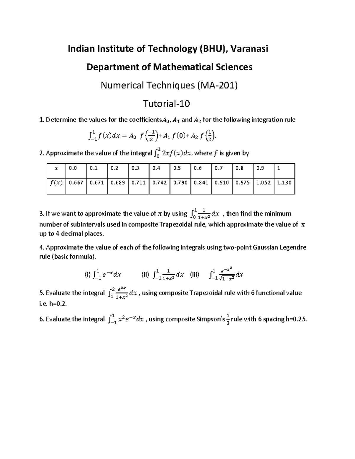 Tutorial 10 - Indian Institute of Technology (BHU), Varanasi Department ...