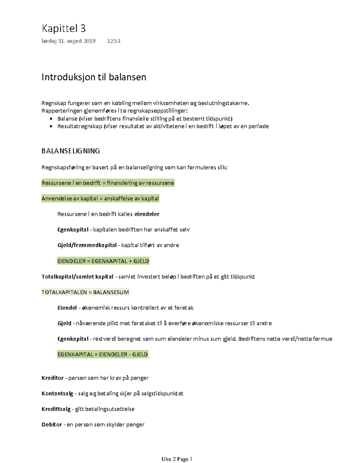 FR - Kapittel 3 - Årsregnskapet - Introduksjon til balansen Regnskap ...