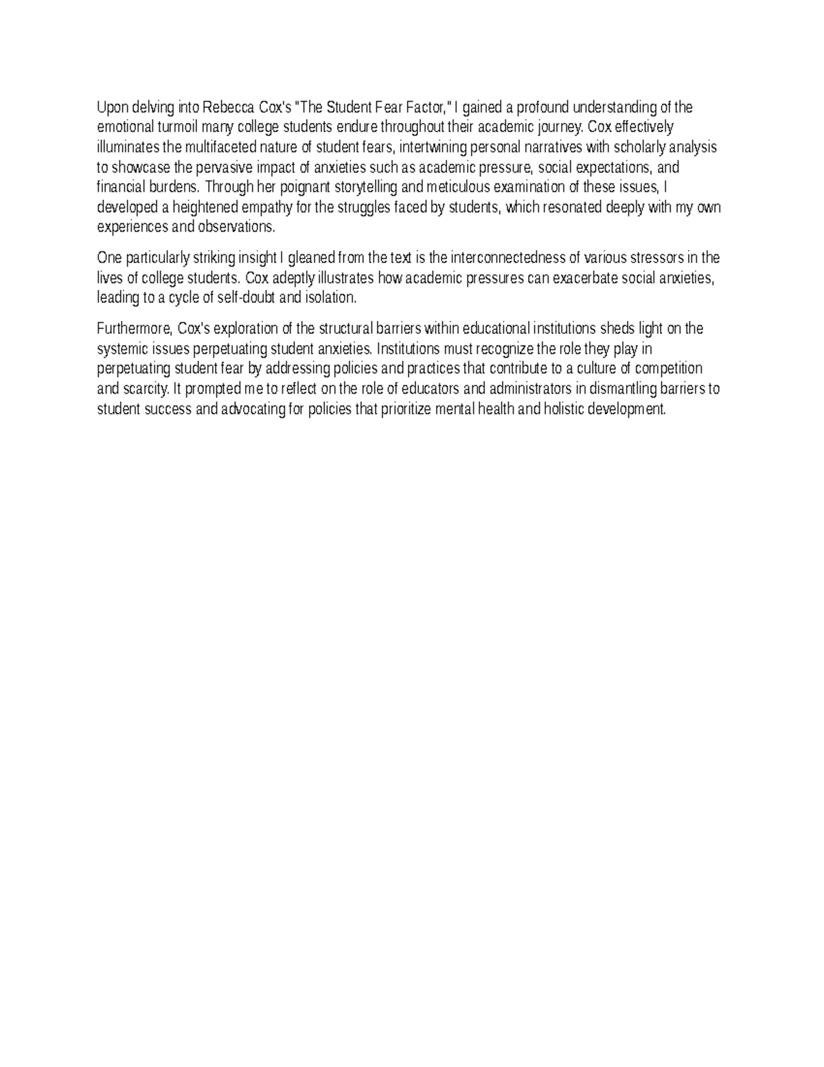 Drafting move 1 - draft - Upon delving into Rebecca Cox's "The Student ...