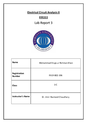 LAB-02 ECA 2 Introduction to LTSpice - Electrical Circuit Analysis II EEE Lab Report 2 Name ...