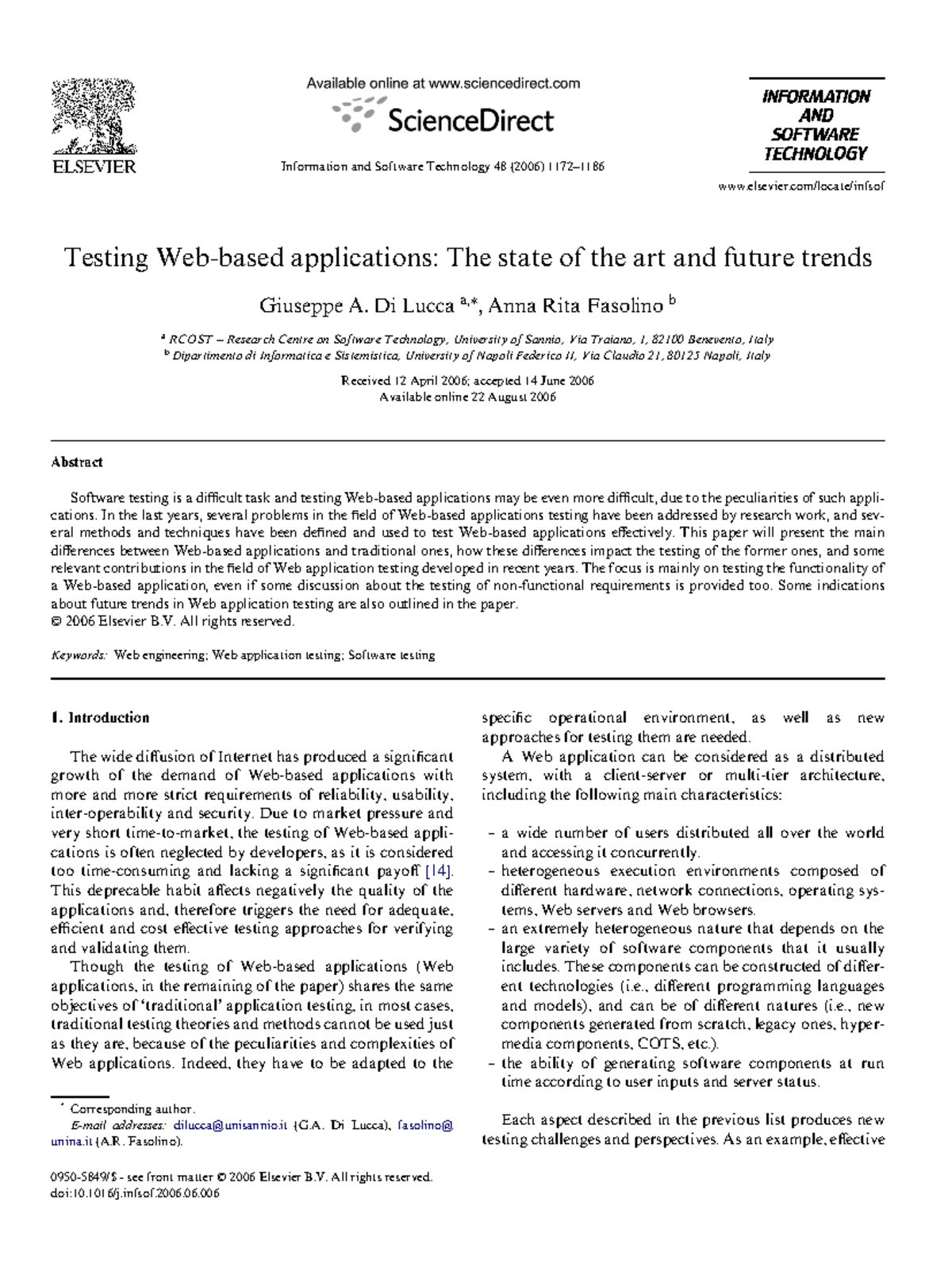 Testing Web Based Applications The State Of The Art And Future Trends Information And Software