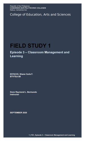 Field Study 2 Episode 7 - bachelor of technical teacher education - Studocu