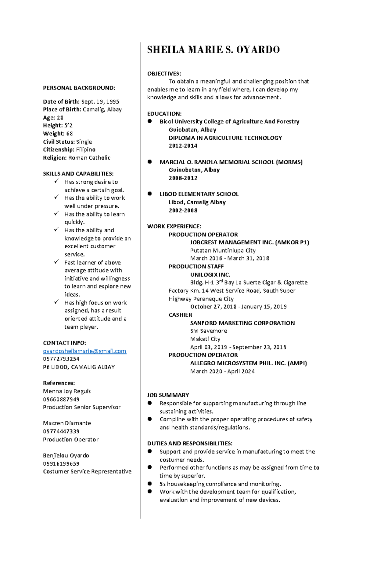 Personal Background - PERSONAL BACKGROUND: Date of Birth: Sept. 19 ...