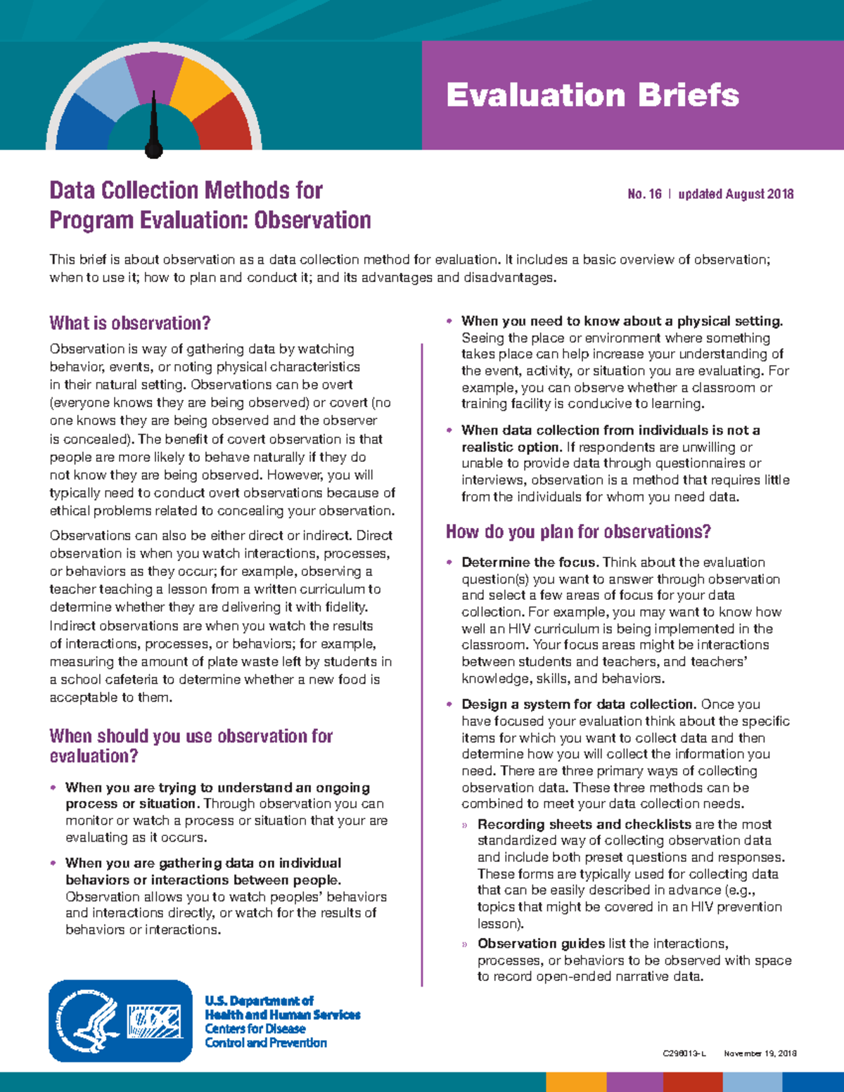 Datacollection method - C296013-L November 19, 2018 Evaluation Briefs ...