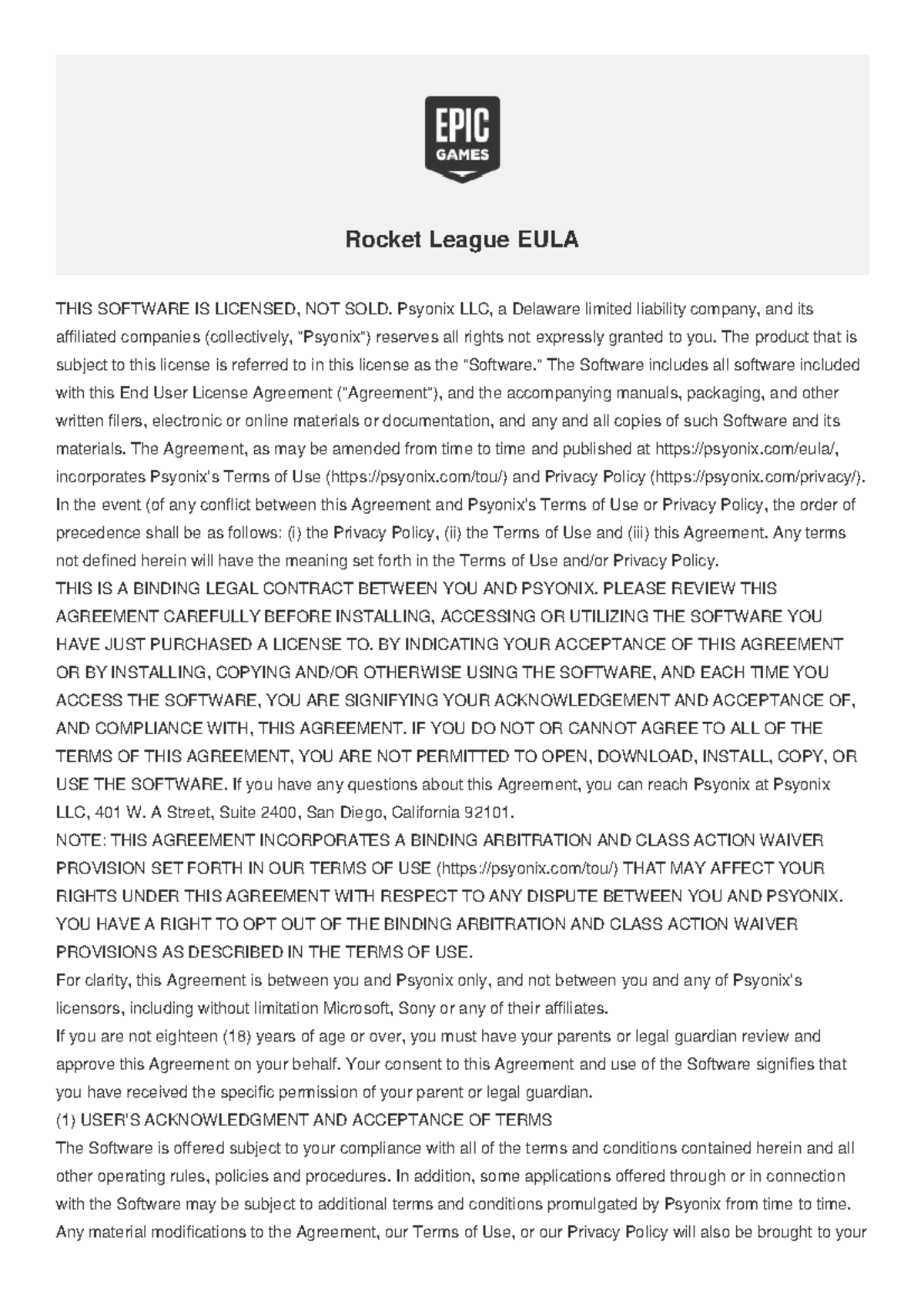 Rocket League EULA - SDADDY - Rocket League EULA THIS SOFTWARE IS ...