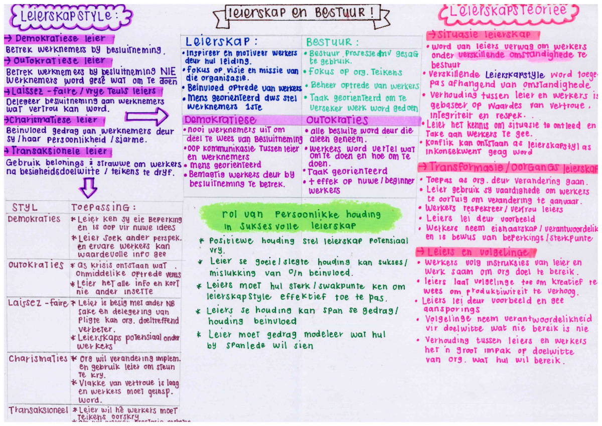 Bestuur en Leierskap - notes - Lelerskapstyle: lererskap en BESTUUR I ...