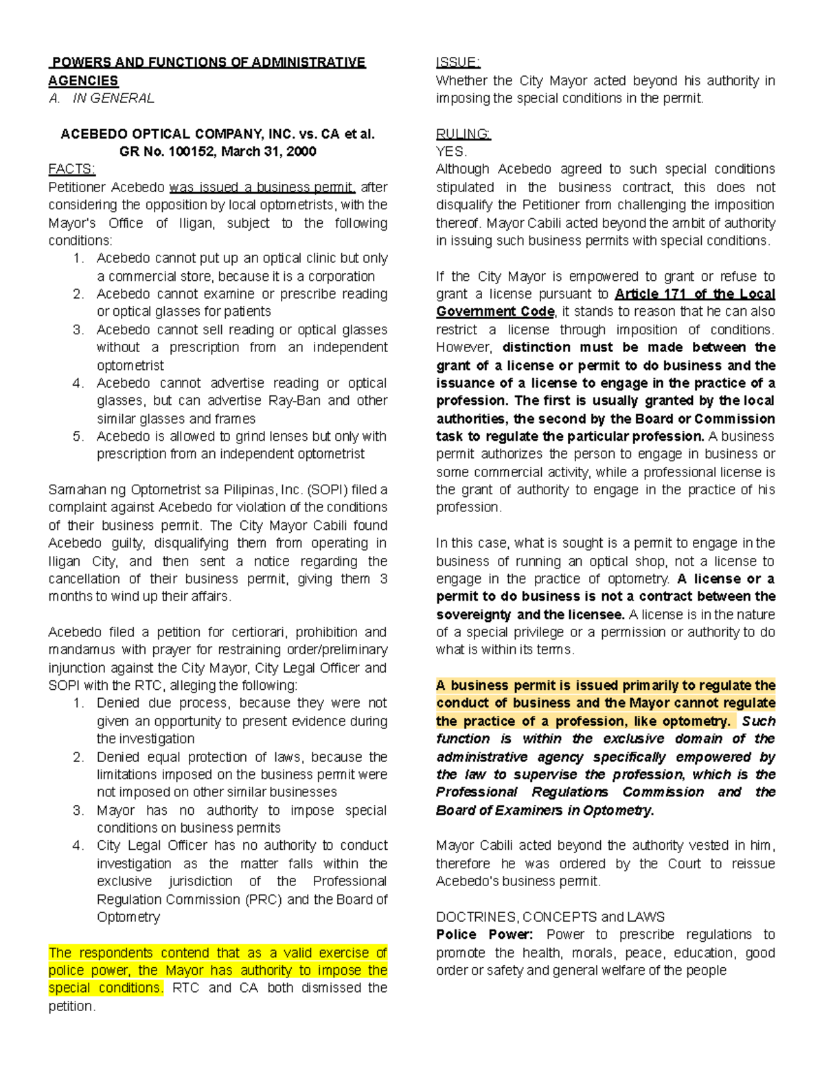 Admin Cases (Powers-Quasi Legislative Powers only) - POWERS AND ...