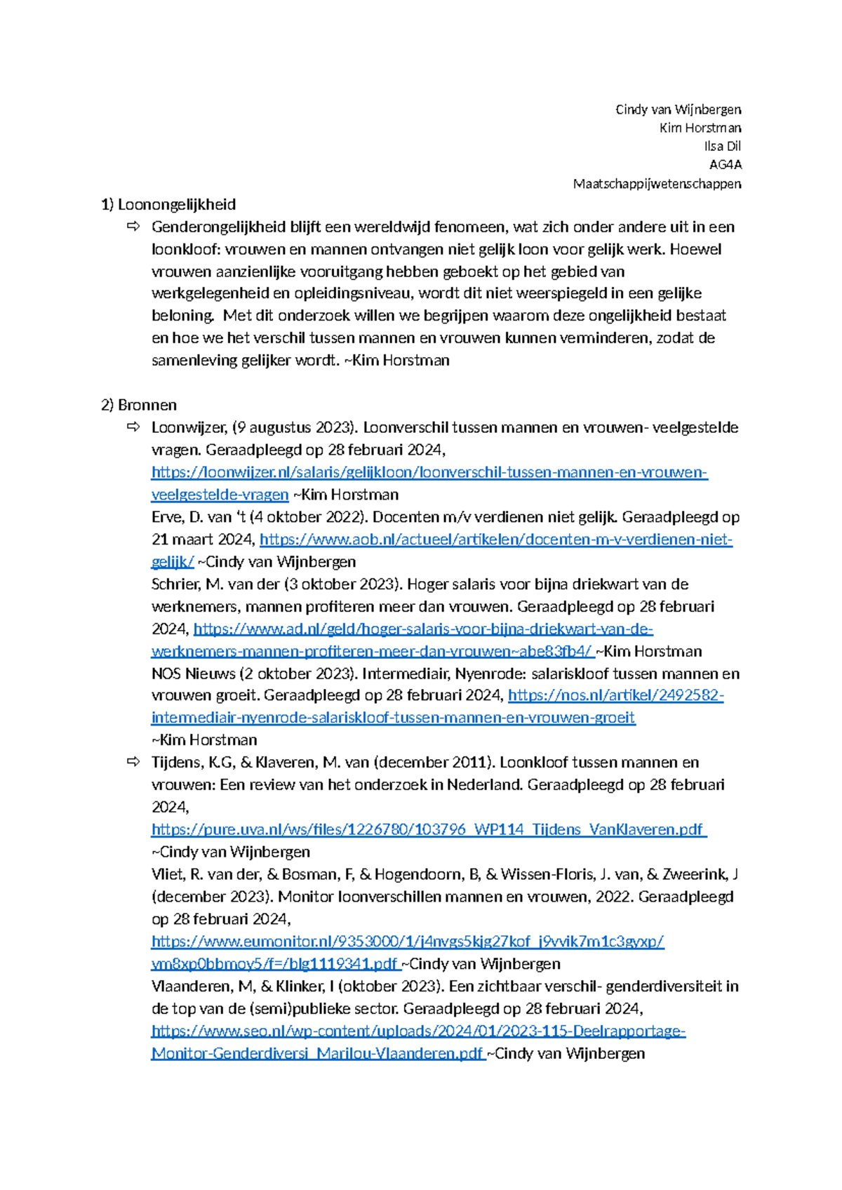 Loonongelijkheid - Cindy van Wijnbergen Kim Horstman Ilsa Dil AG4A ...