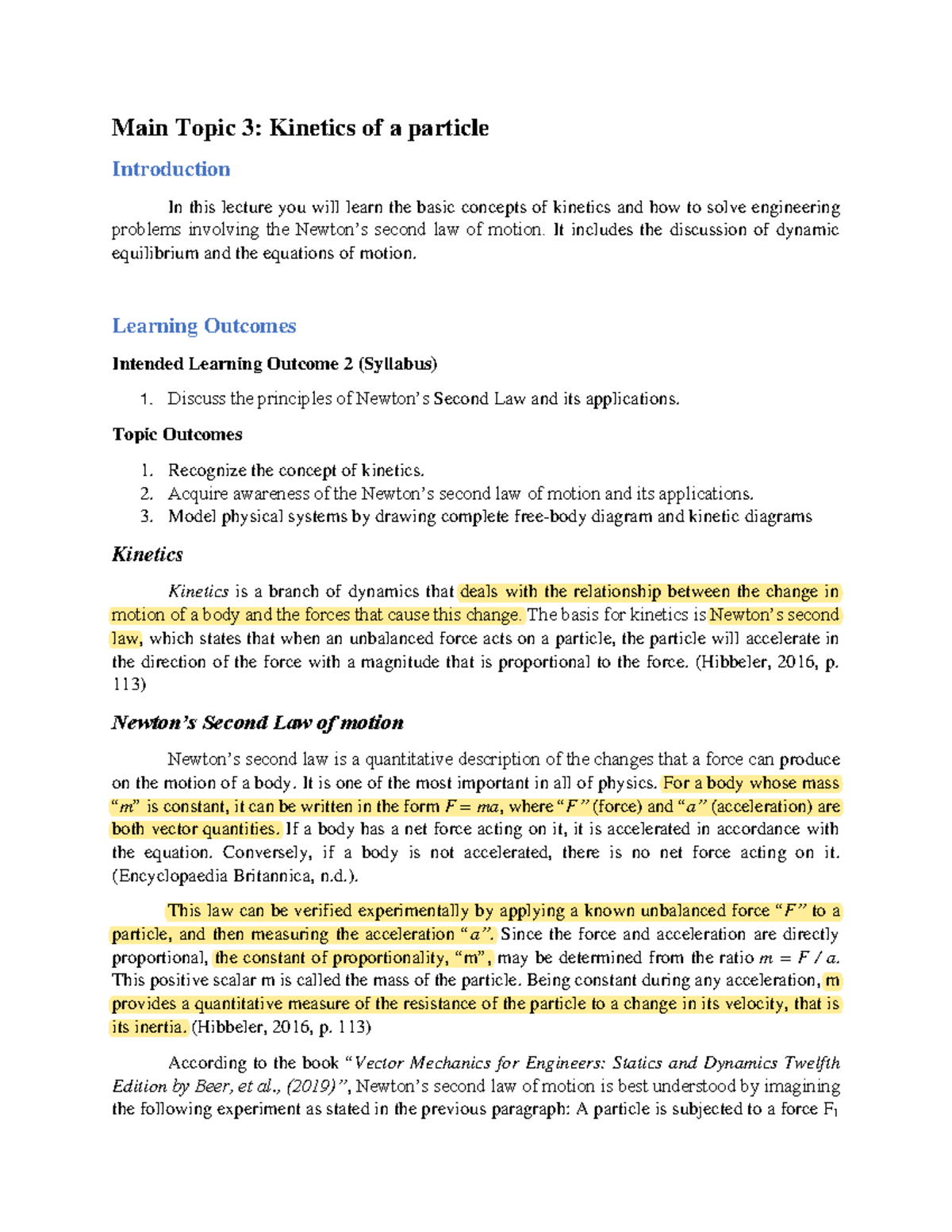 Dynamics- Module-3 - Main Topic 3: Kinetics of a particle Introduction In this lecture you will ...