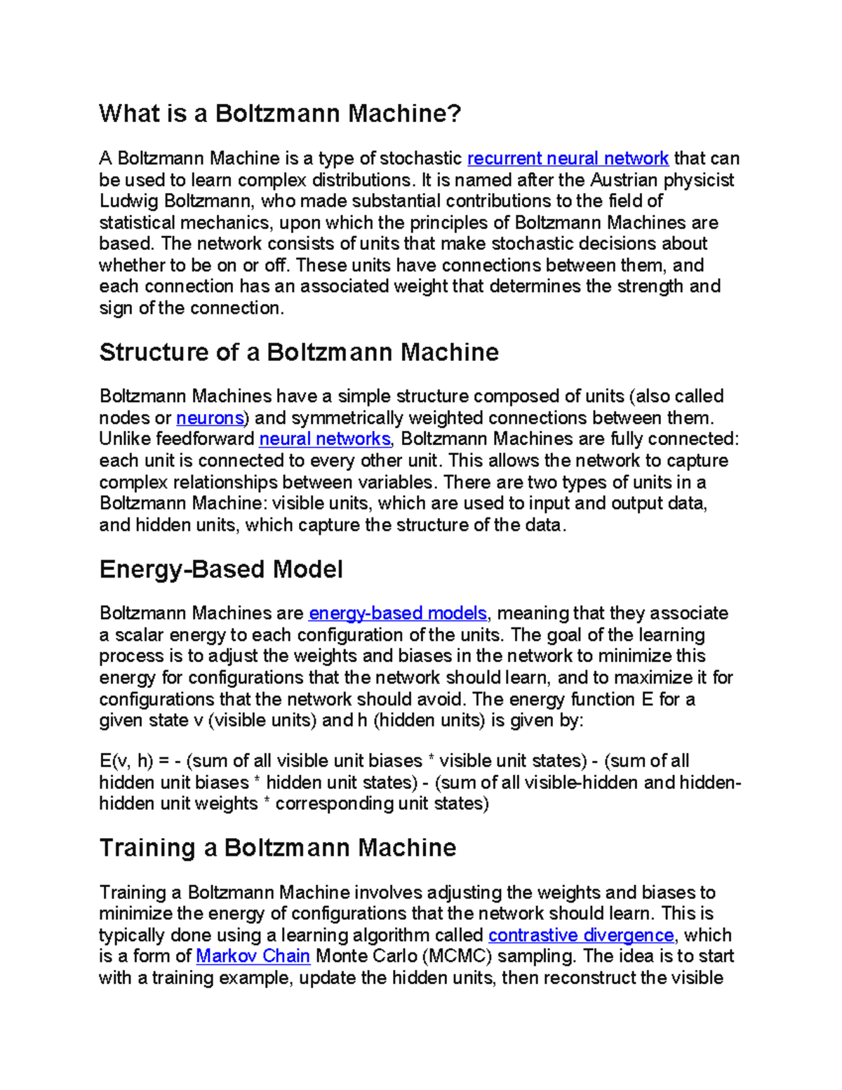 Boltzman machine in neural network - What is a Boltzmann Machine? A ...