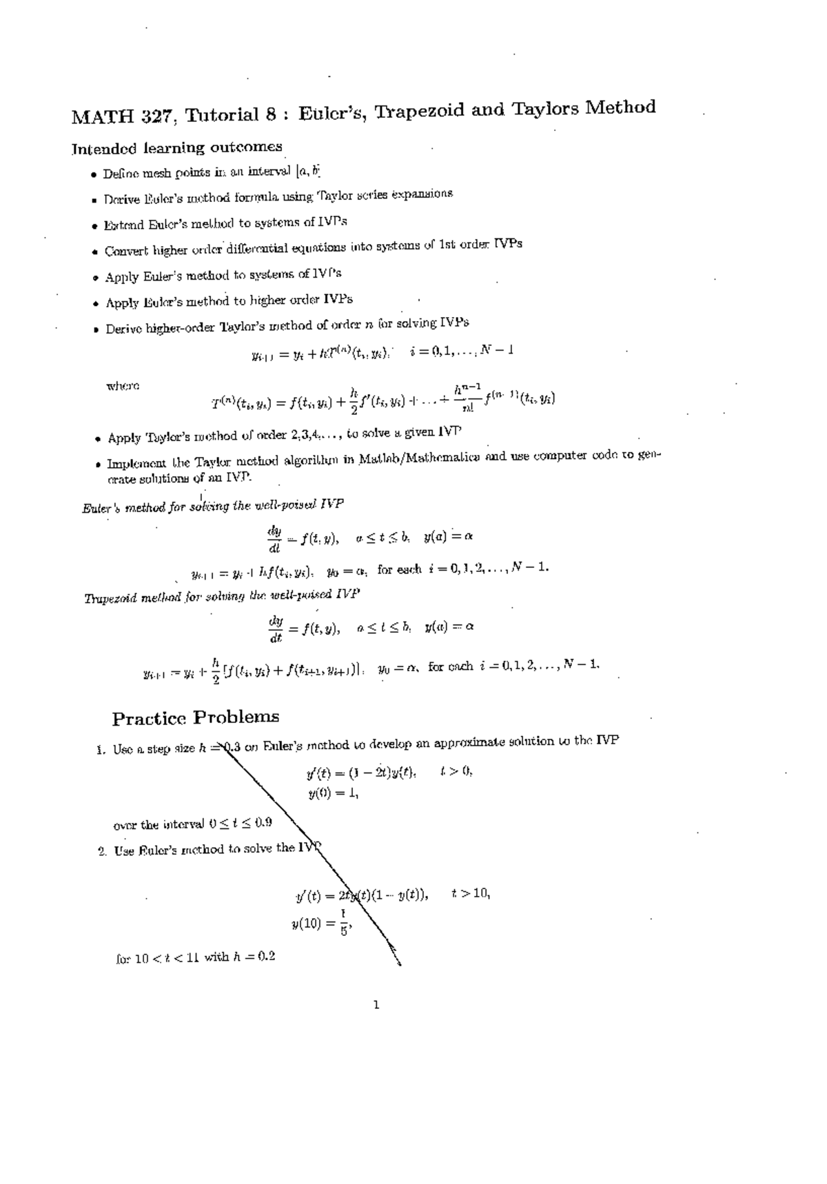 Trapezoidal Taylors - numerical analysis - MATH 327, Tutorial 8 ...