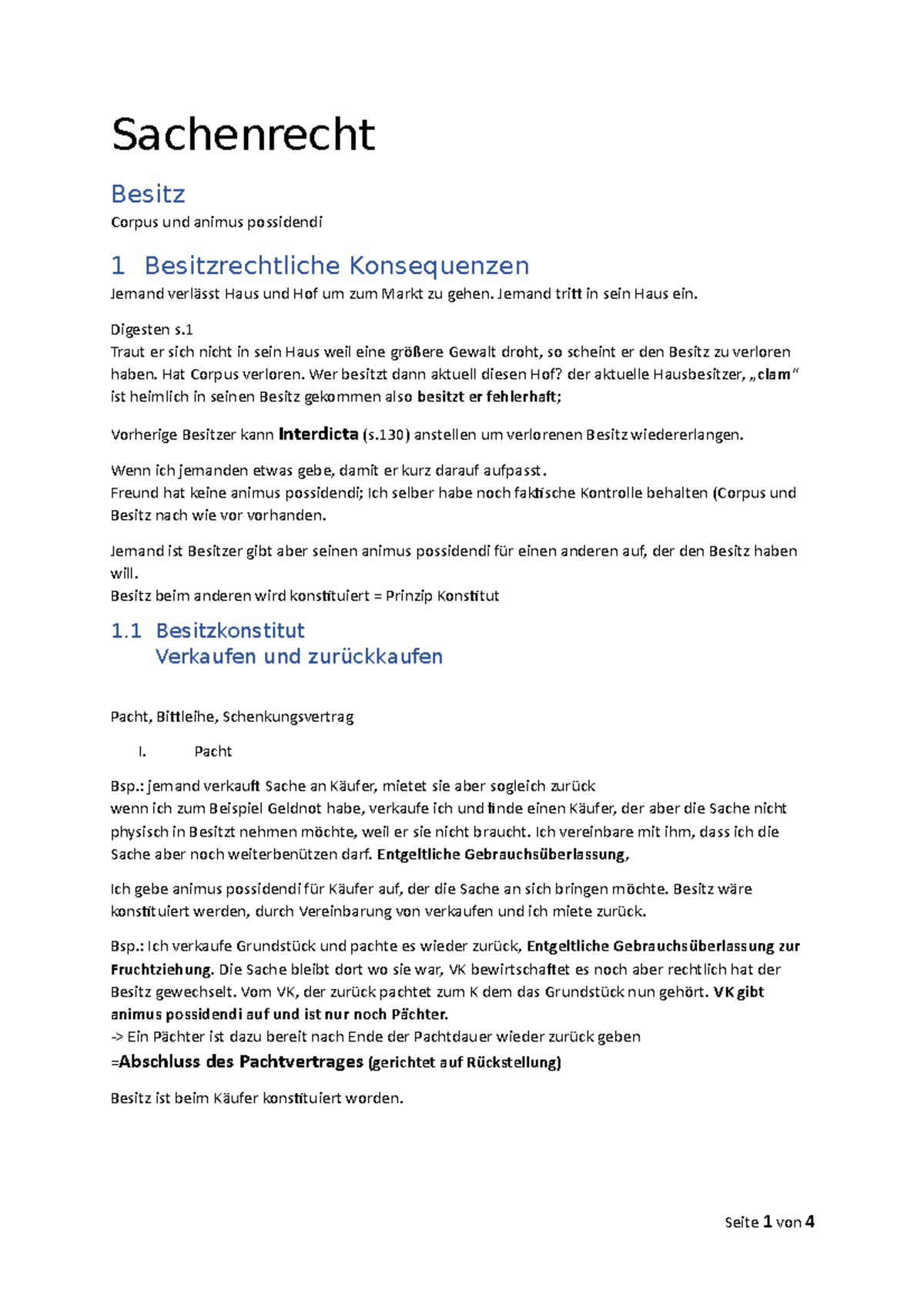 Besitz und Eigentum - Sachenrecht Besitz Corpus und animus possidendi 1 ...