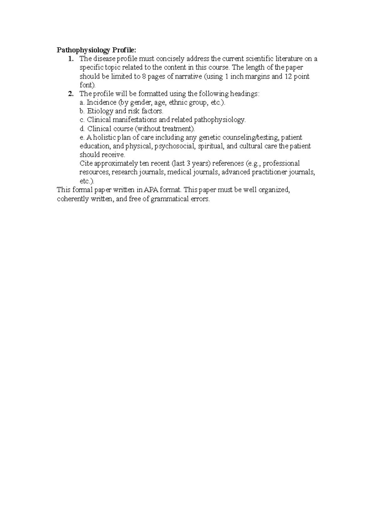 Pathophysiology-Profile - Pathophysiology Profile: 1. The disease ...