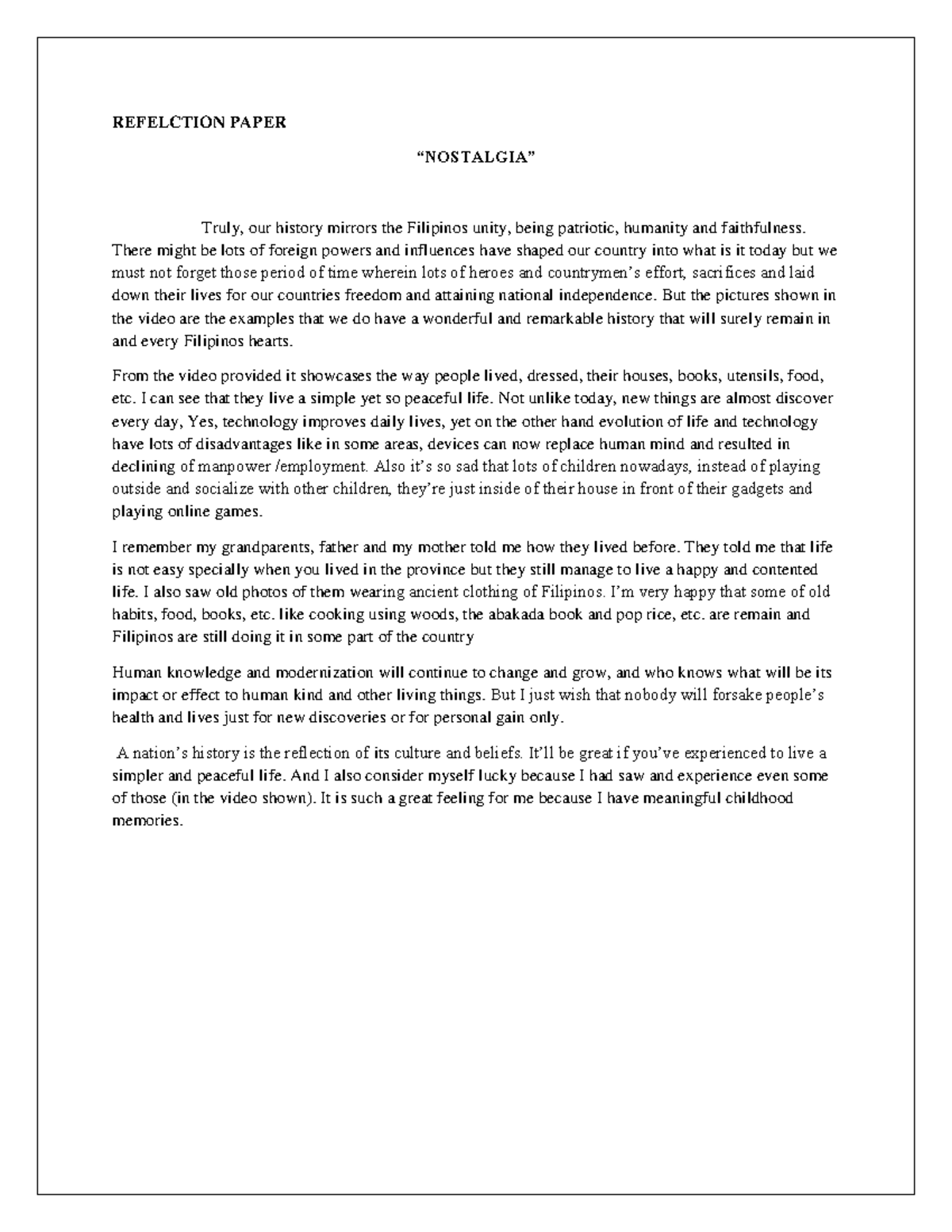 STS Reflection Paper About STS - REFELCTION PAPER