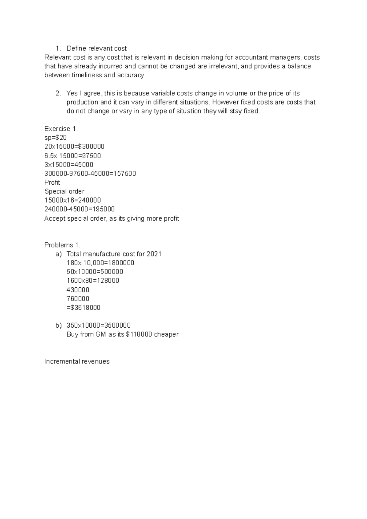 Accg 2000 Weekly Tutorial Define Relevant Cost Relevant Cost Is Any