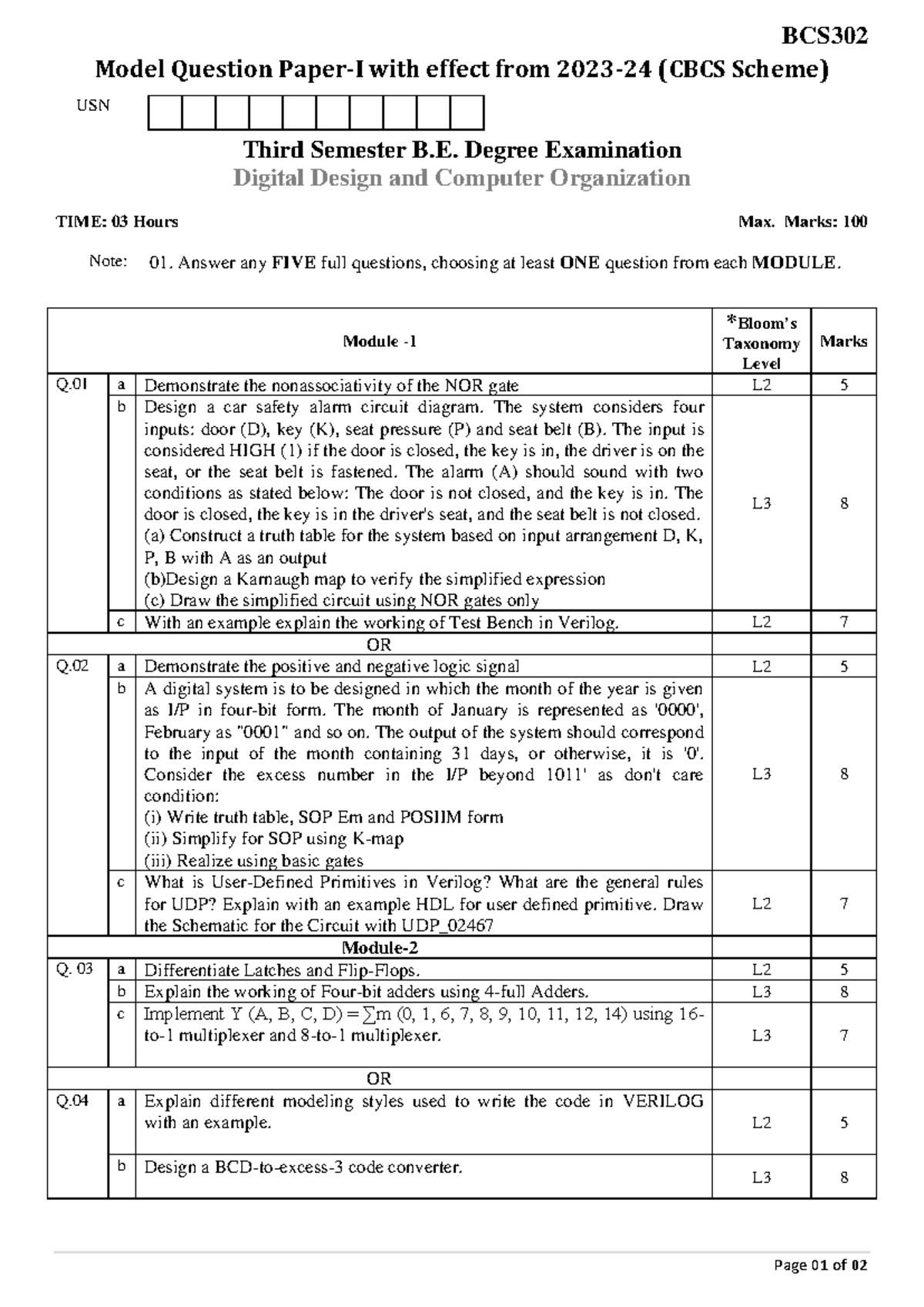 BCS302 - BCS Page 0 1 of 02 Model Question Paper-I with effect from 2023 - 24 (CBCS Scheme) USN ...