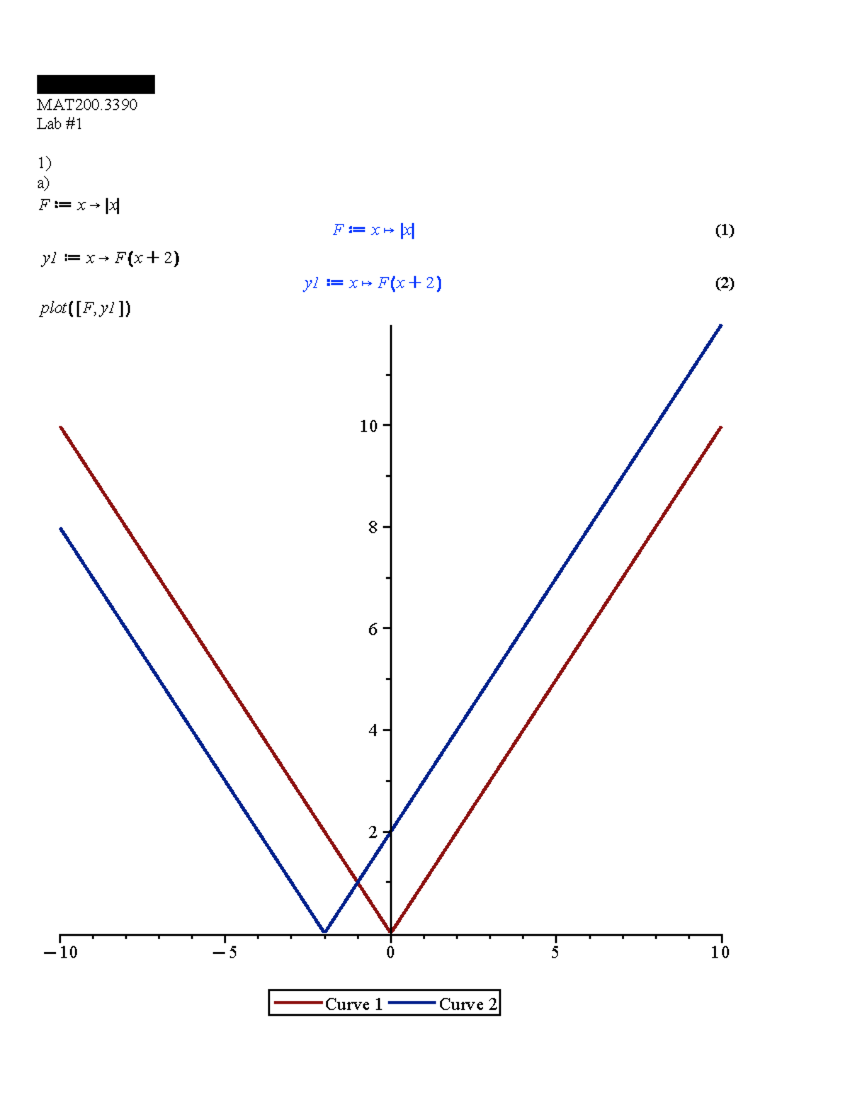 Lab 1 - Precalc labs - (1)(1) (2)(2) MAT200. Lab 1) a) F x → x F x ↦ x y1 x → F x 2 y1 x ↦ F x 2 ...