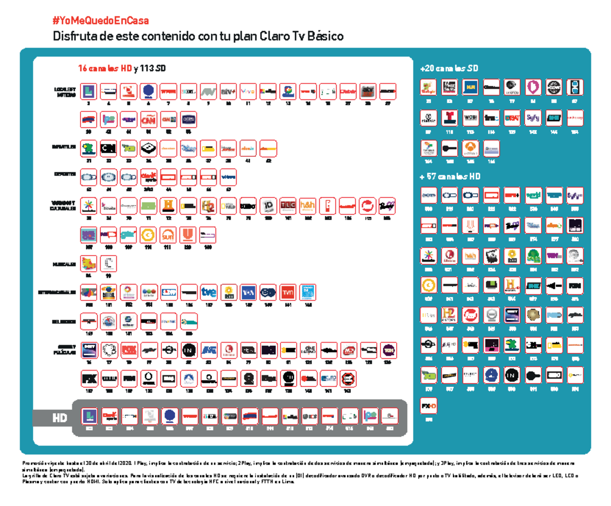 Grilla Tv Abril 06 - +20 canales SD Promoción vigente hasta el 30 de abril del 2020. 1Play ...