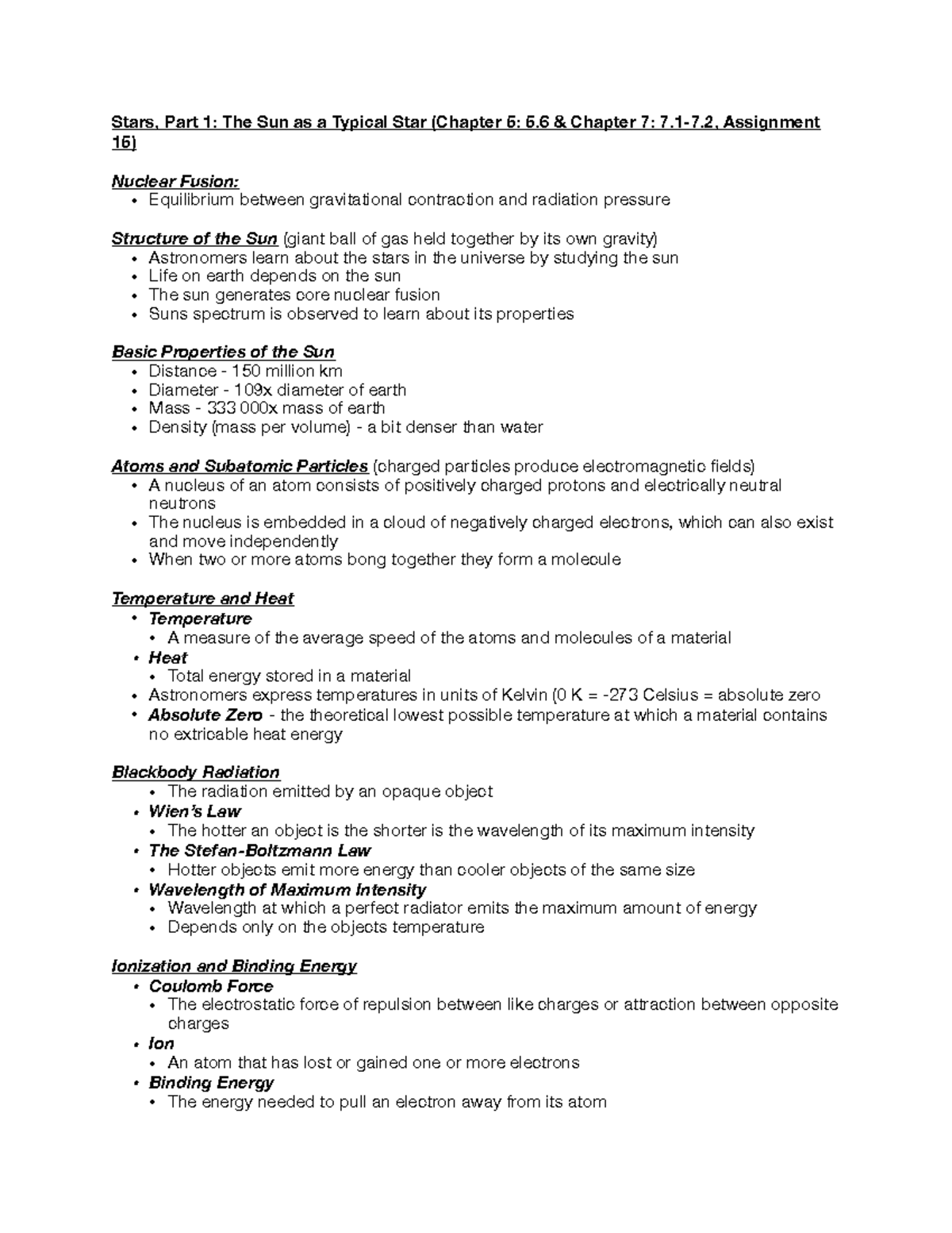 Astronomy Exam Stars Review Part 1 - Stars, Part 1: The Sun as a ...