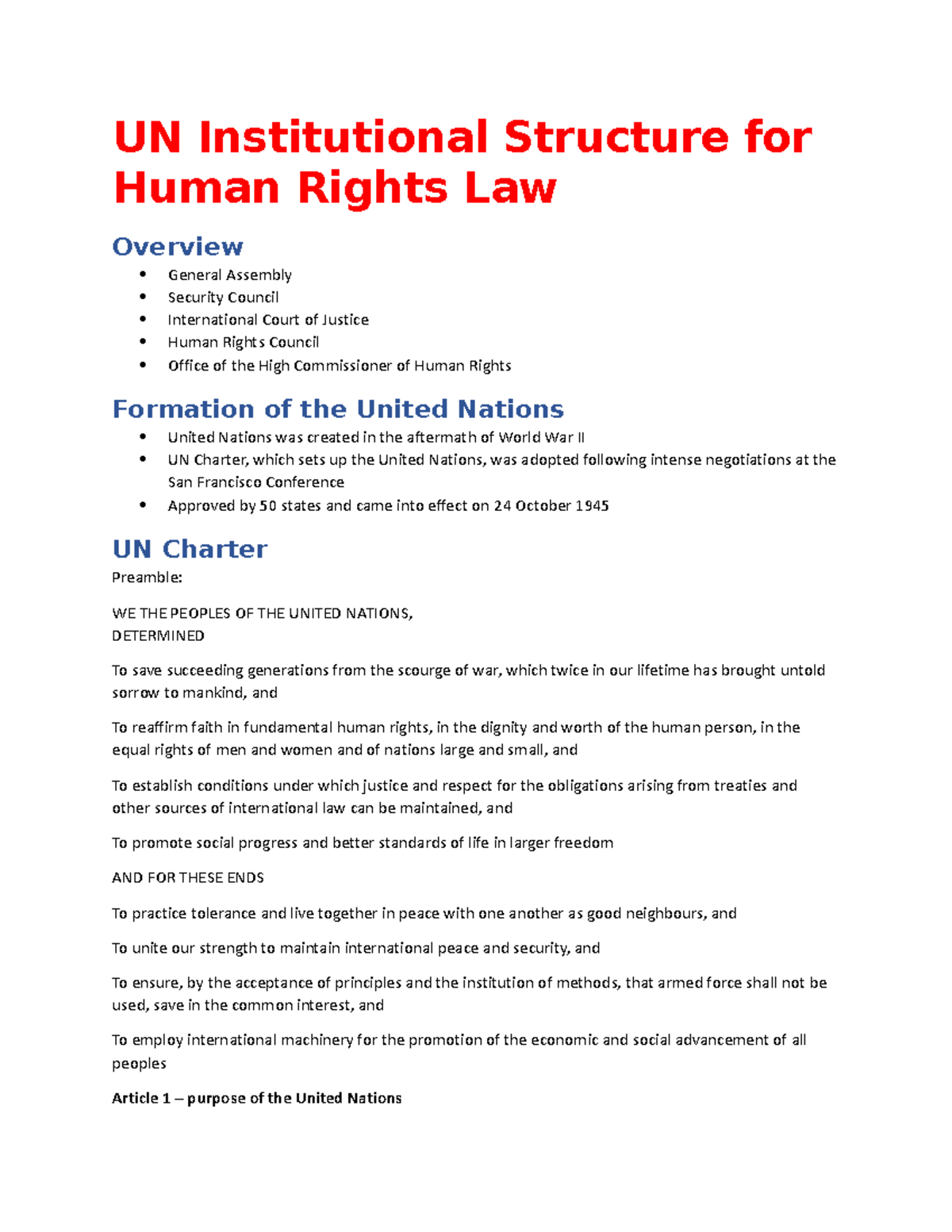 Wk2 - International Governance Framework for Human Rights The UN ...
