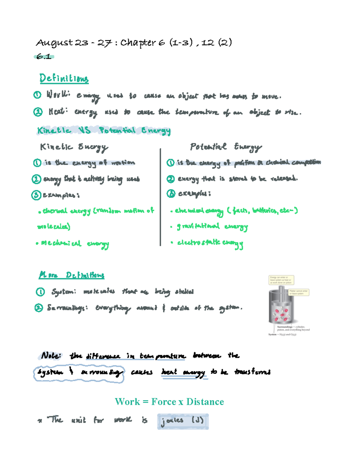 Week 1 CHEM 124 - chem - August 23 - 27 : Chapter 6 (1-3) , 12 (2) 6 ...