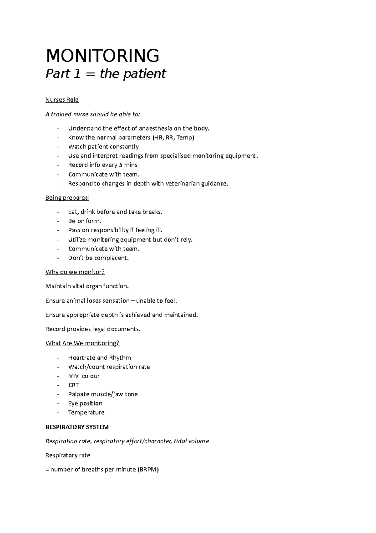 Monitoring - the patient - MONITORING Part 1 = the patient Nurses Role ...