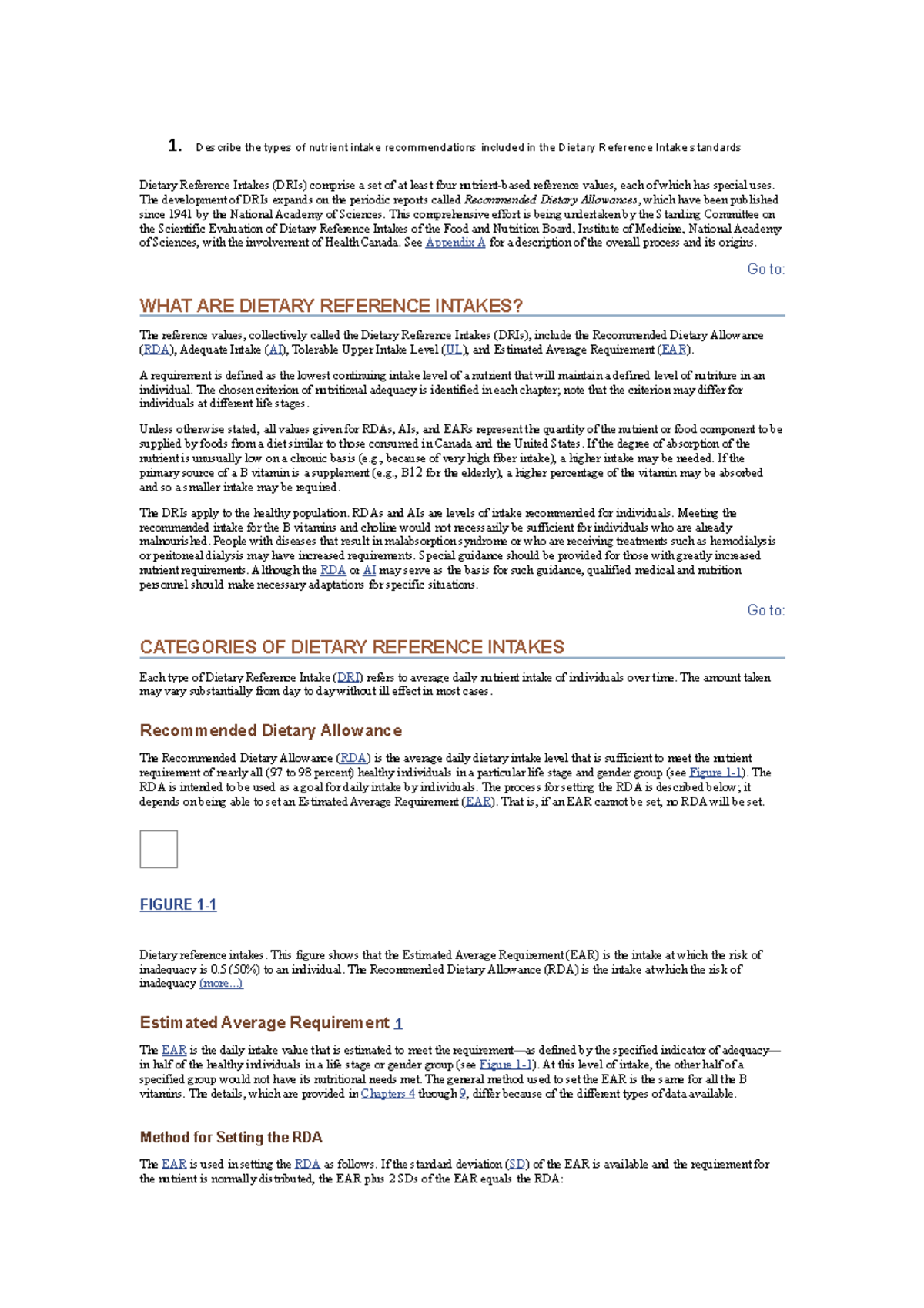 Dietary Reference Intake standards Kin 275 - 1. Describe the types of ...