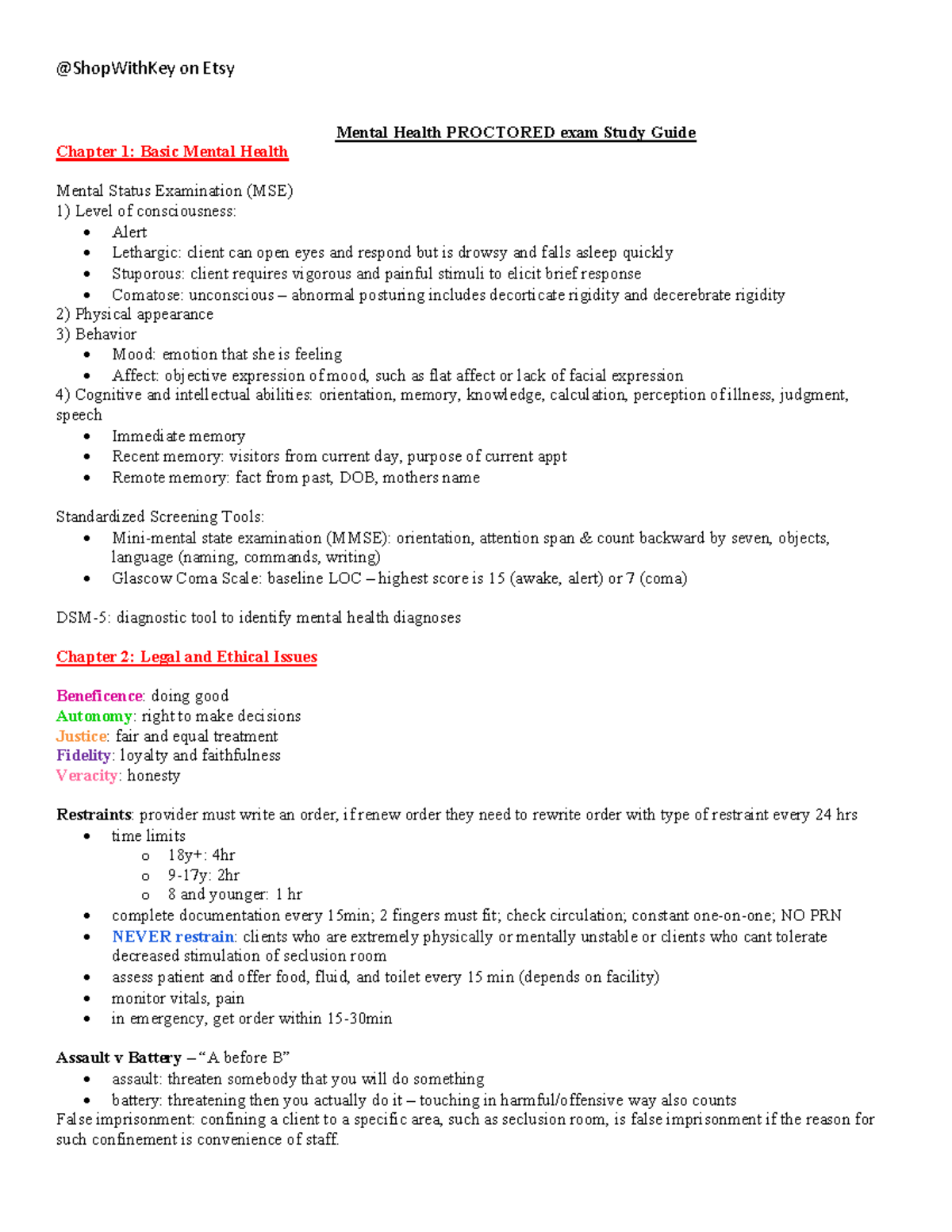 CMS Guide - Mental Health PROCTORED exam Study Guide Chapter 1: Basic ...