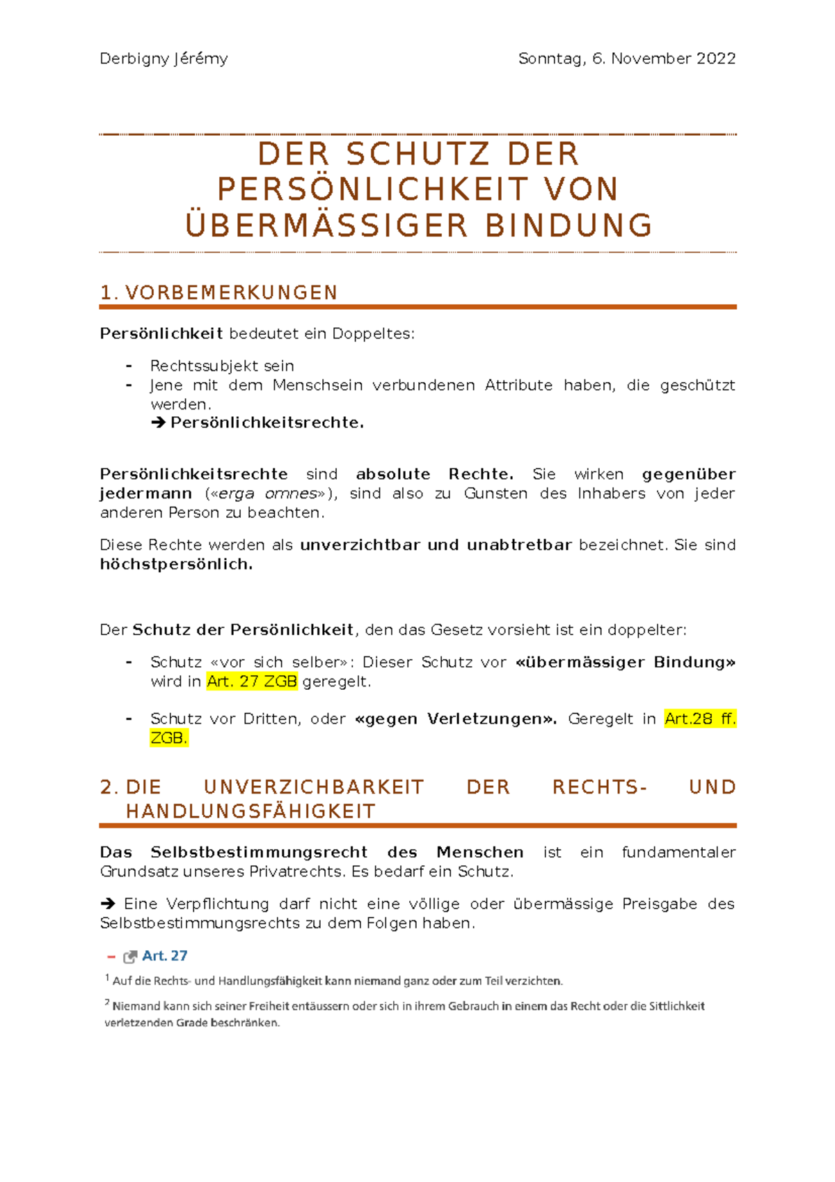 Der Schutz der persönlichkeit von übermässiger bindung - D E R S C H U T Z D E R P E R S Ö N L I ...