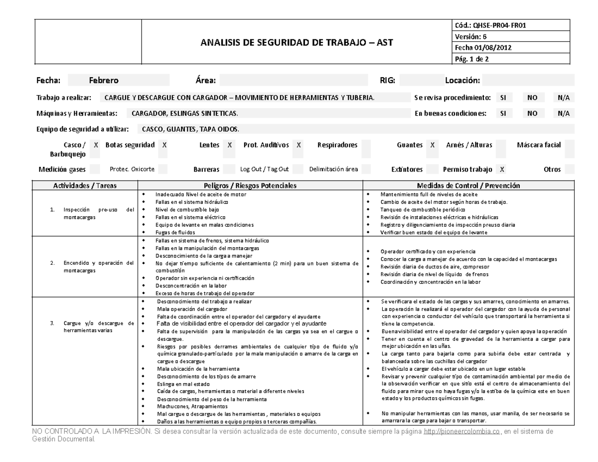 Scribd - guía - ANALISIS DE SEGURIDAD DE TRABAJO – AST Cód.: QHSE-PR04 ...