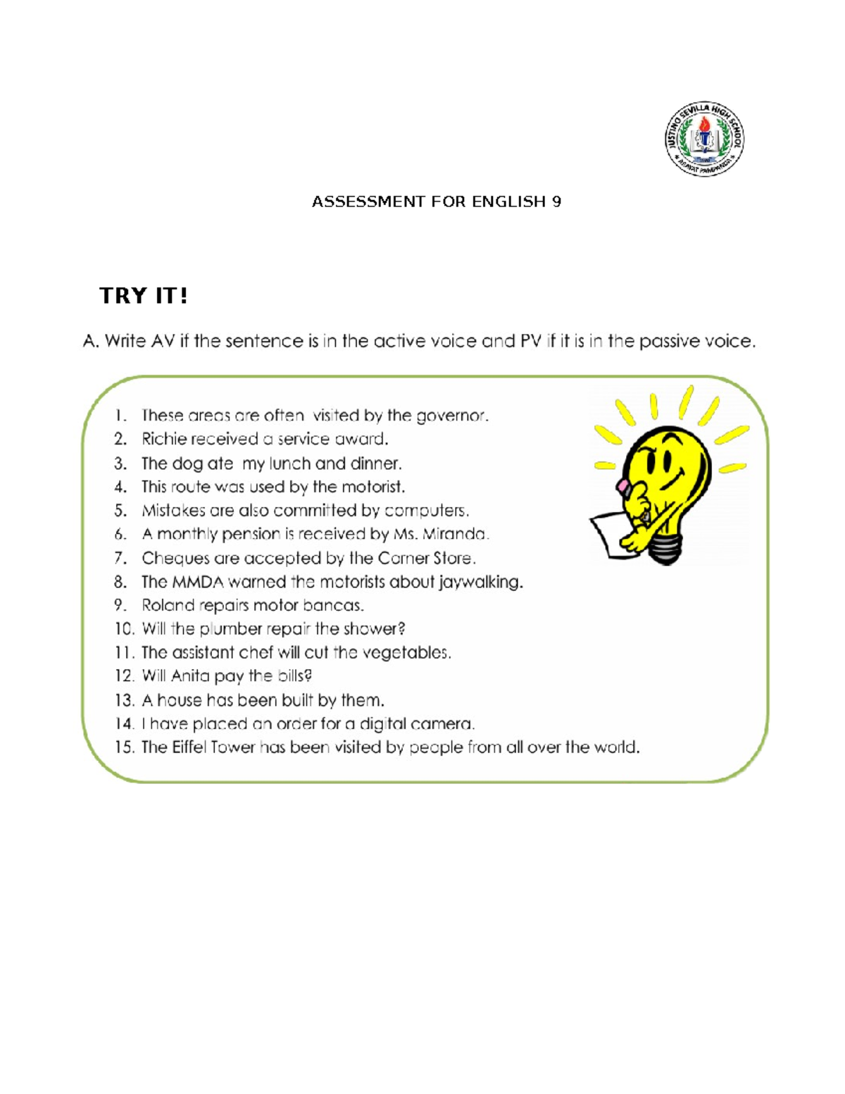 Assessment FOR AV AND PV - Bachelor of Secondary Education - ASSESSMENT ...